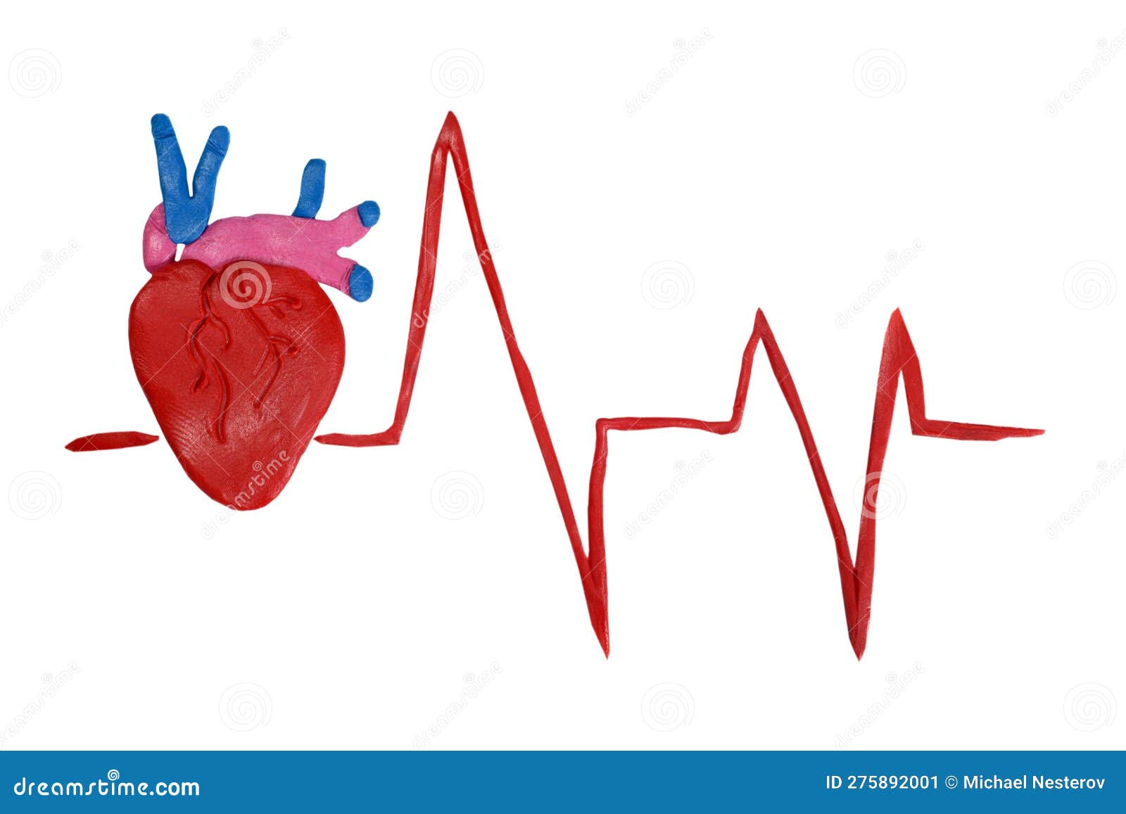 Cardiogram and Heart, Plasticine Model Isolated on White Stock Image ...