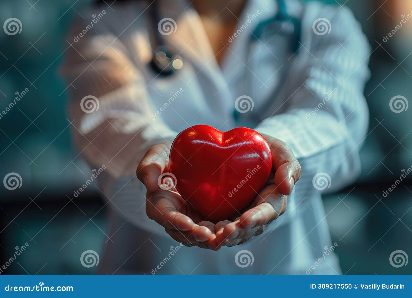Cardiologist Holding Red Heart With Electrocardiogram Cardiology