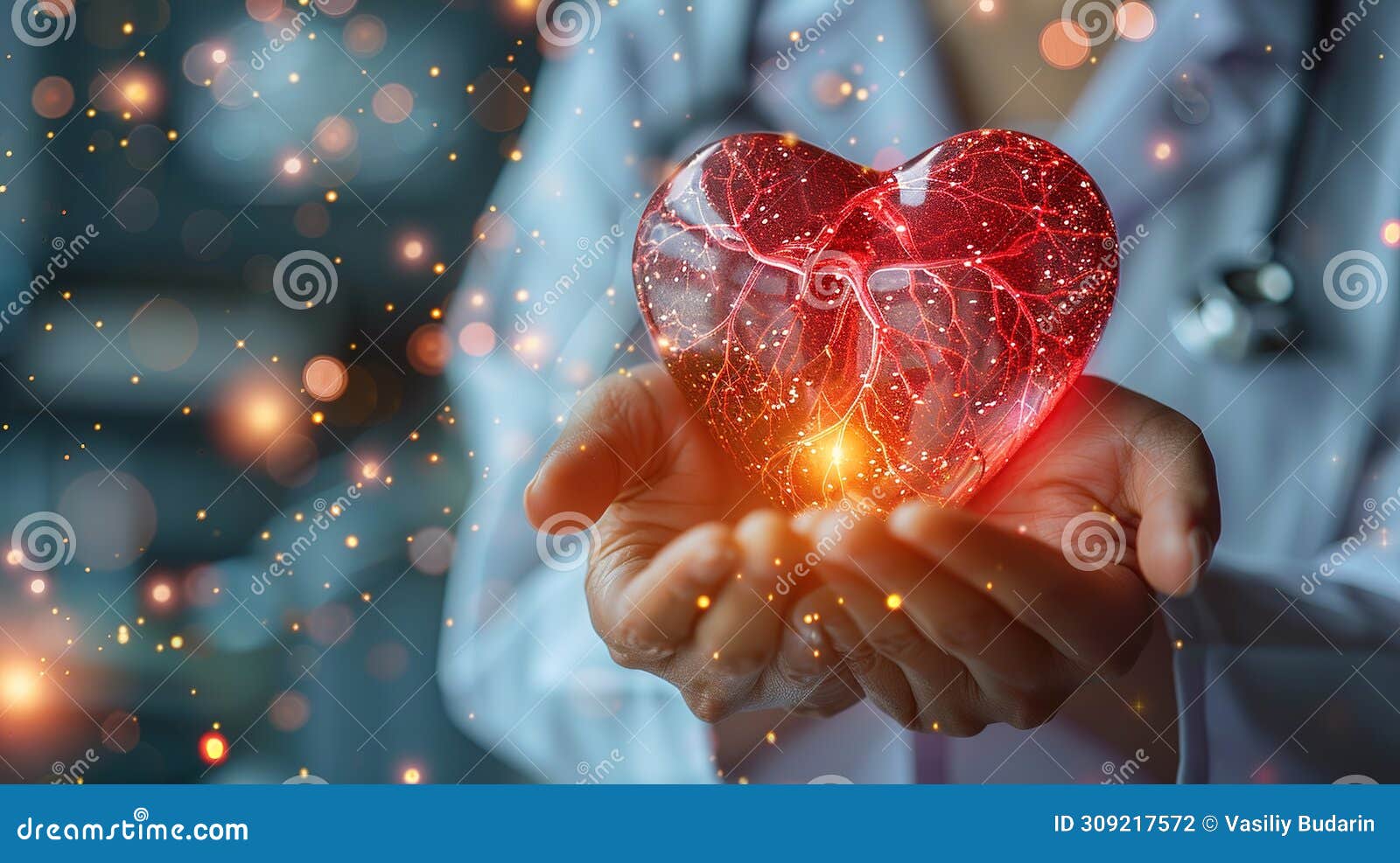 Cardiologist Holding Red Heart With Electrocardiogram Cardiology