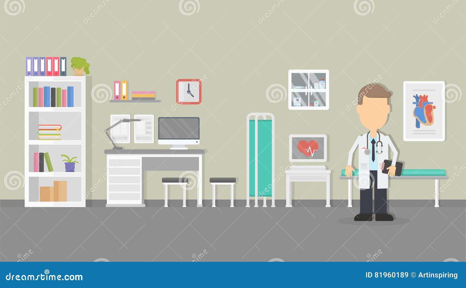 Cardiologist Office Interior Stock Vector - Illustration of linear ...