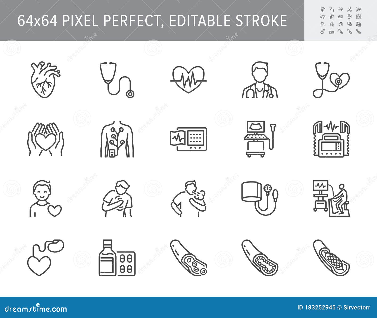 Cardiology Line Icons Vector Illustration Included Icon As Heart