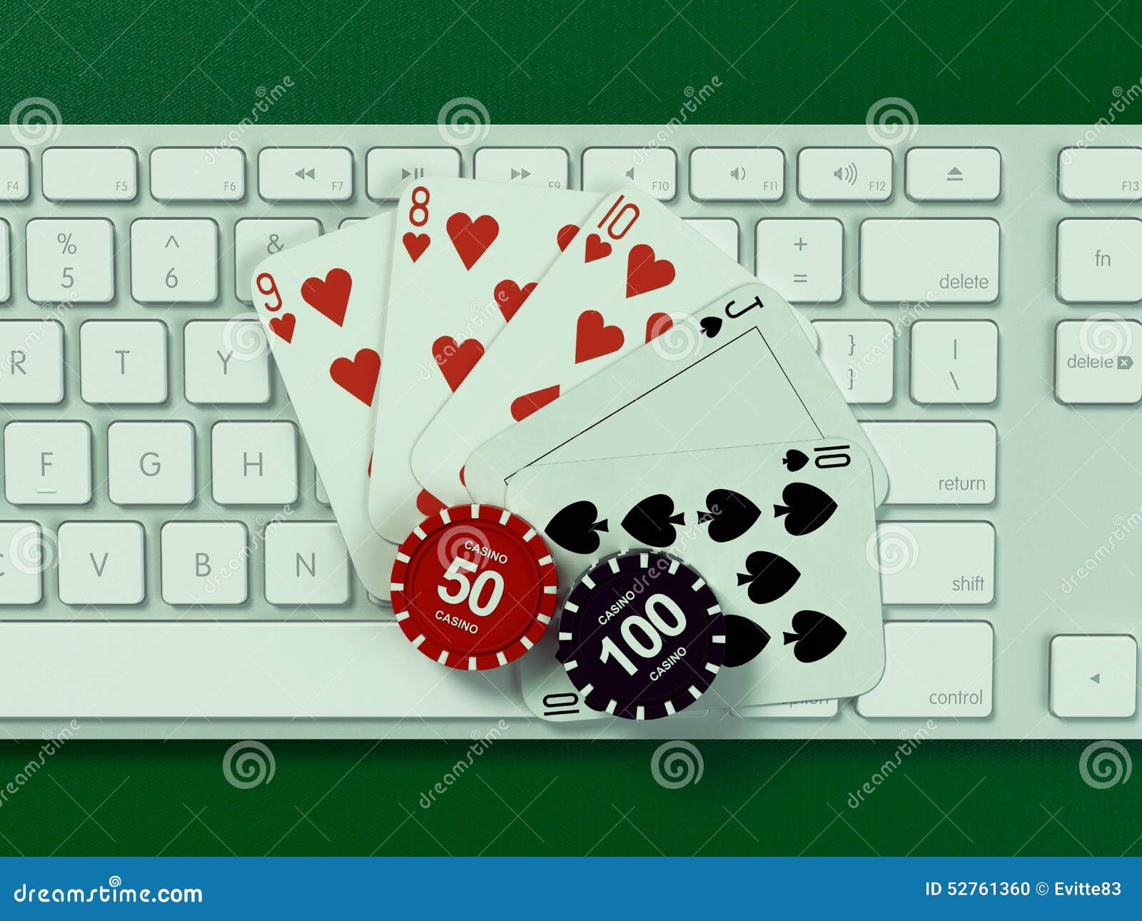 Cards and Chips for Poker on Keyboard. Stock Photo - Image of green ...