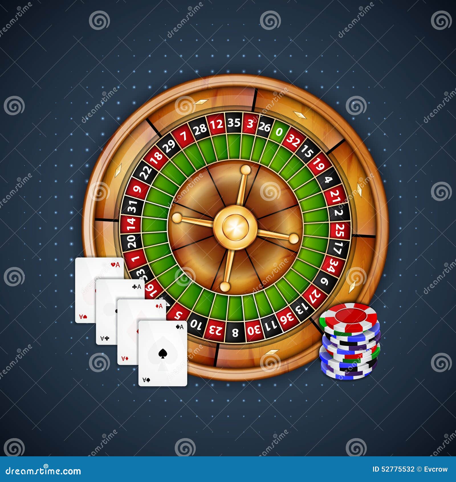Cards, chips and roulette stock vector. Illustration of chip - 52775532