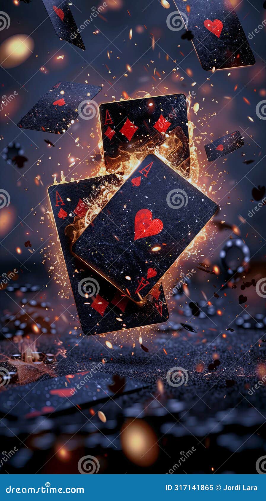 Cards Explosion Flying Down from the Sky on Black Background Stock ...