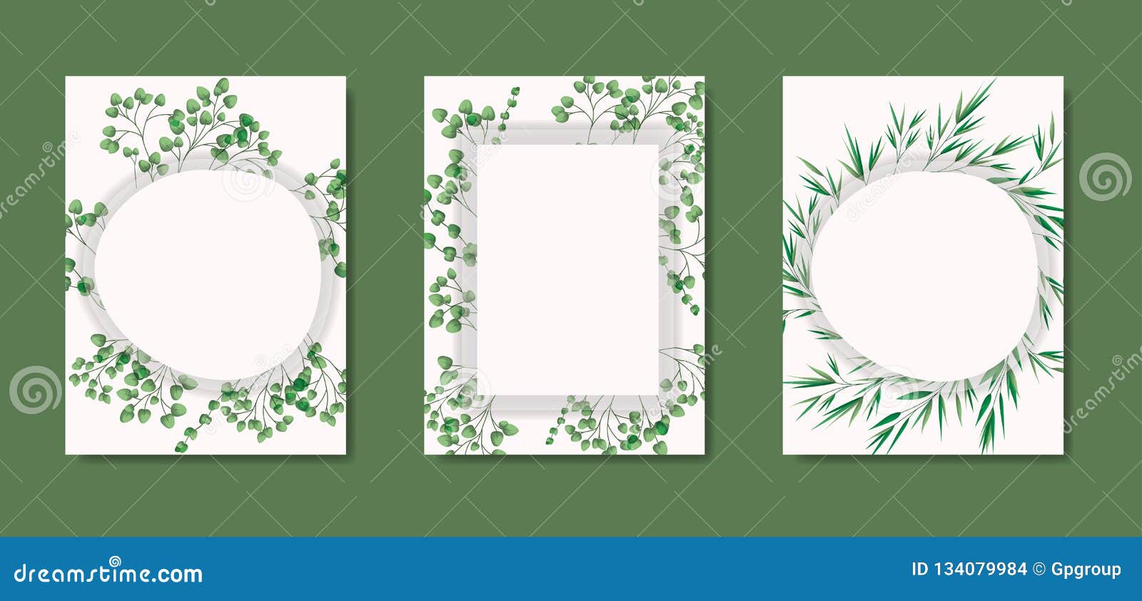 Cards with Geometric Frame and Laurel Leafs Stock Vector - Illustration ...