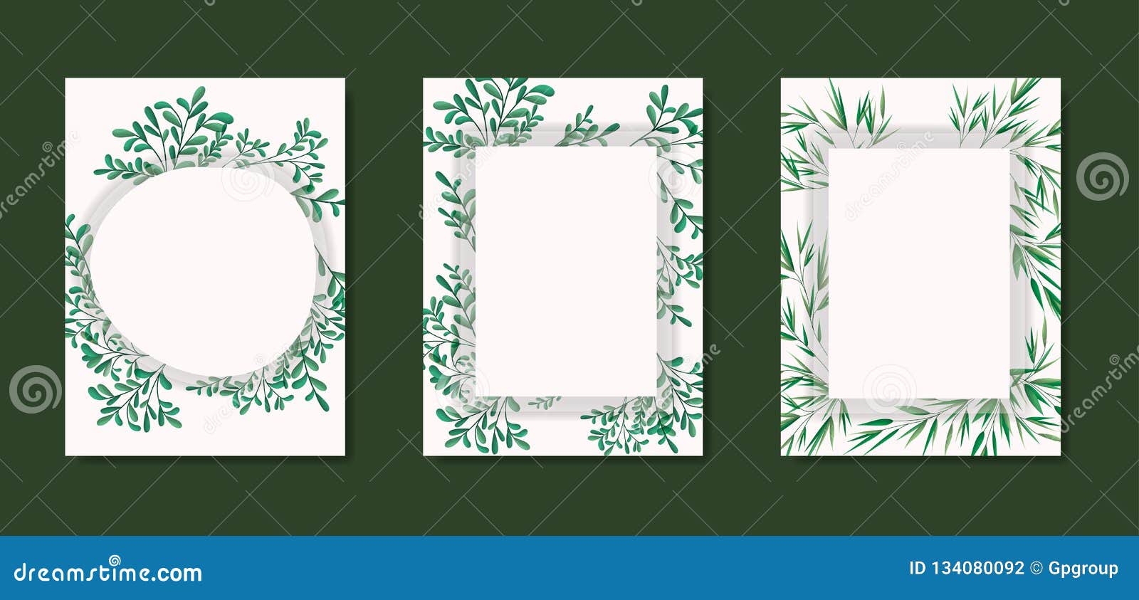 Cards with Geometric Frame and Laurel Leafs Stock Vector - Illustration ...