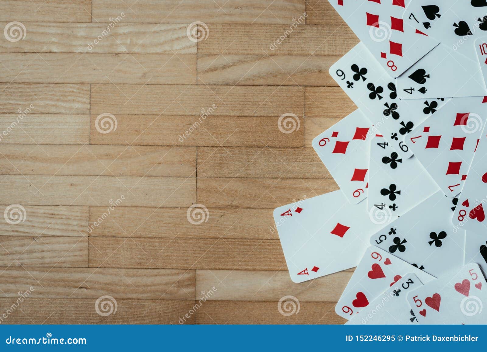 Cards Lying on Rustic Wood Table, Playing Cards. Copy Space Stock Image ...