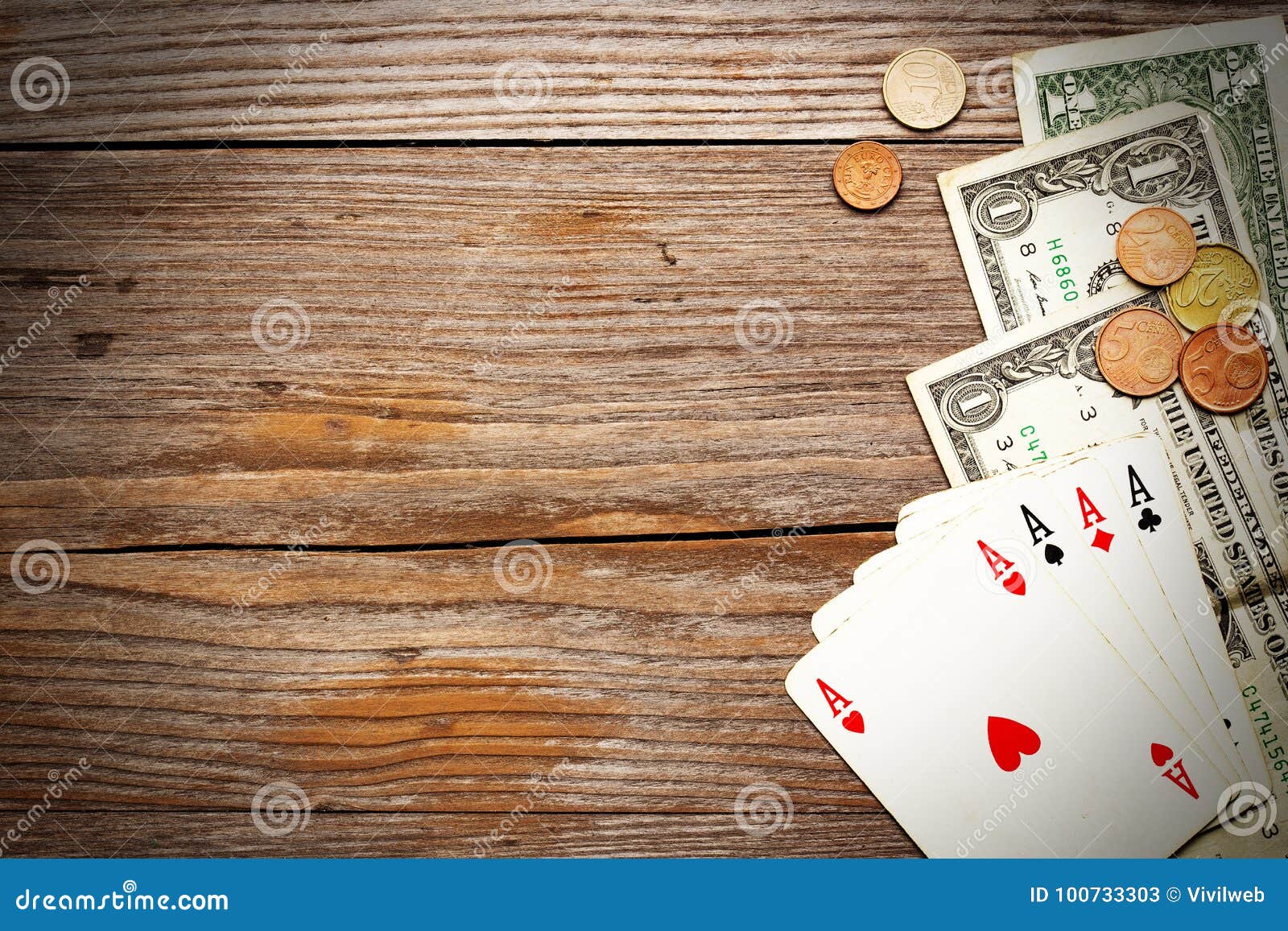 Cards and Money on Wood Table Stock Image - Image of success, bank ...