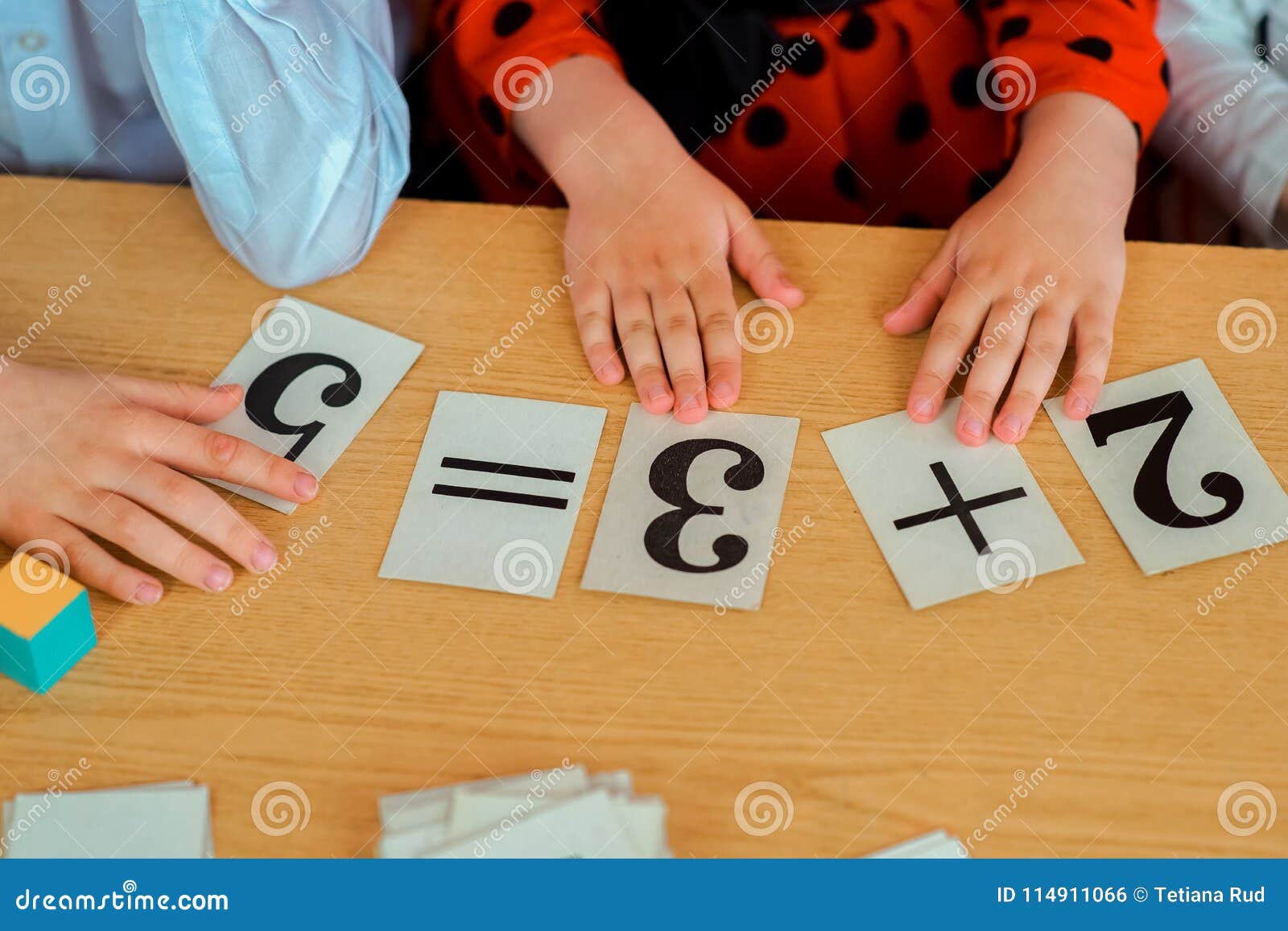 Cards with Numbers Lie on the Table in Front of Children. Mathematics ...