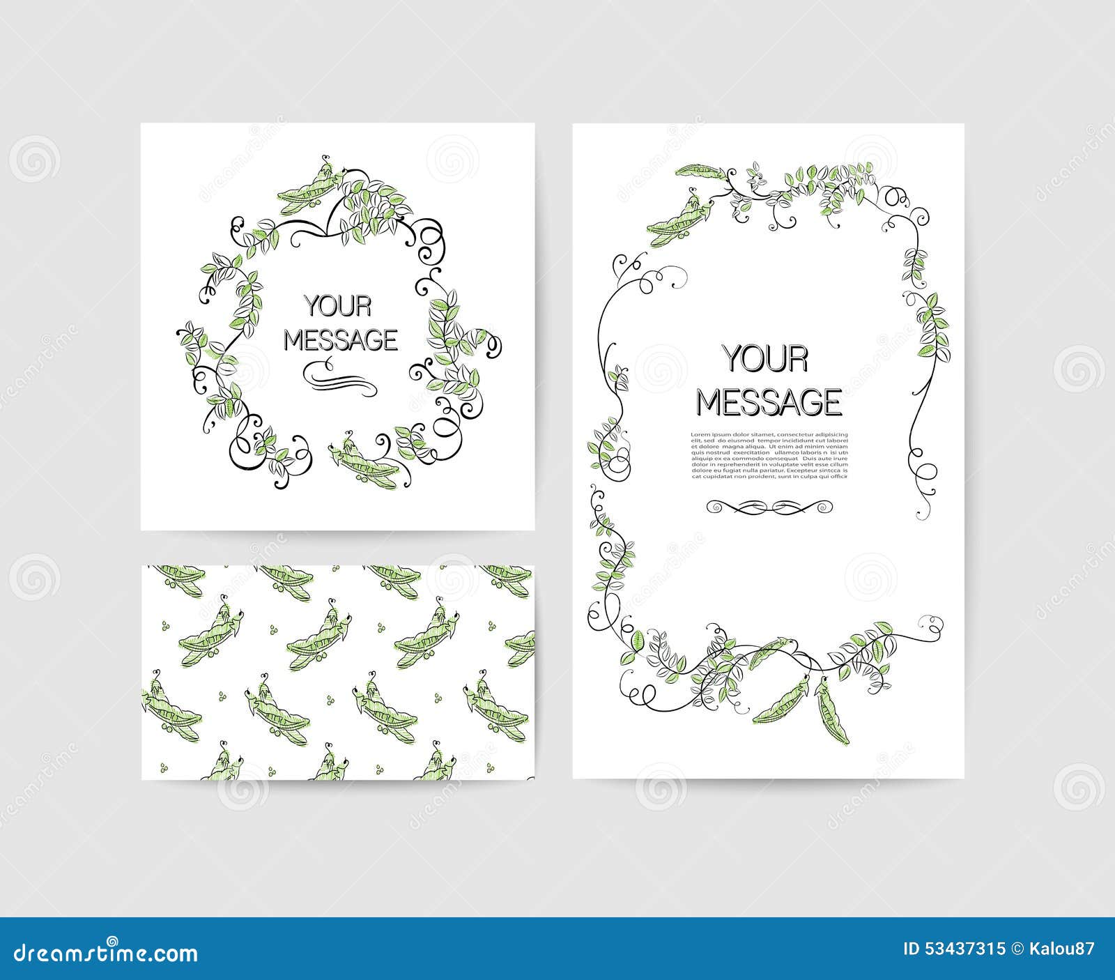 Cards with Peas and Calligraphic Elements. Stock Vector - Illustration ...