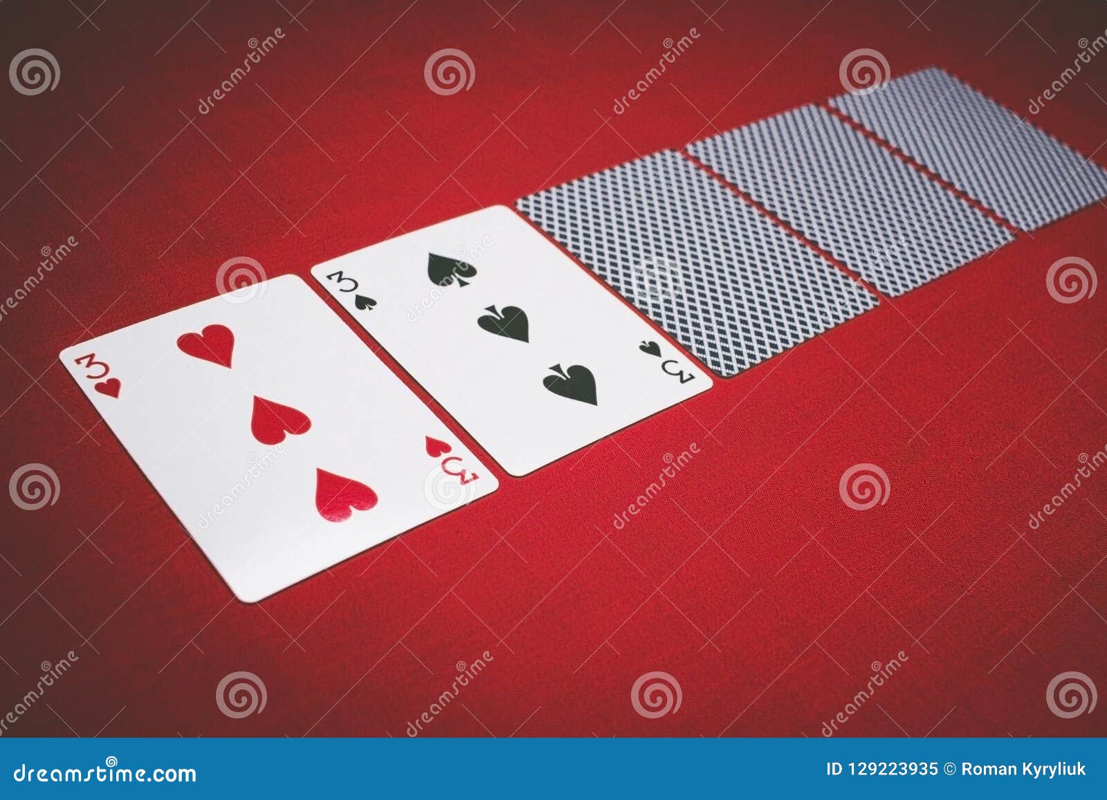Cards for Poker on a Red Background, 1 Pair. Stock Image - Image of ...