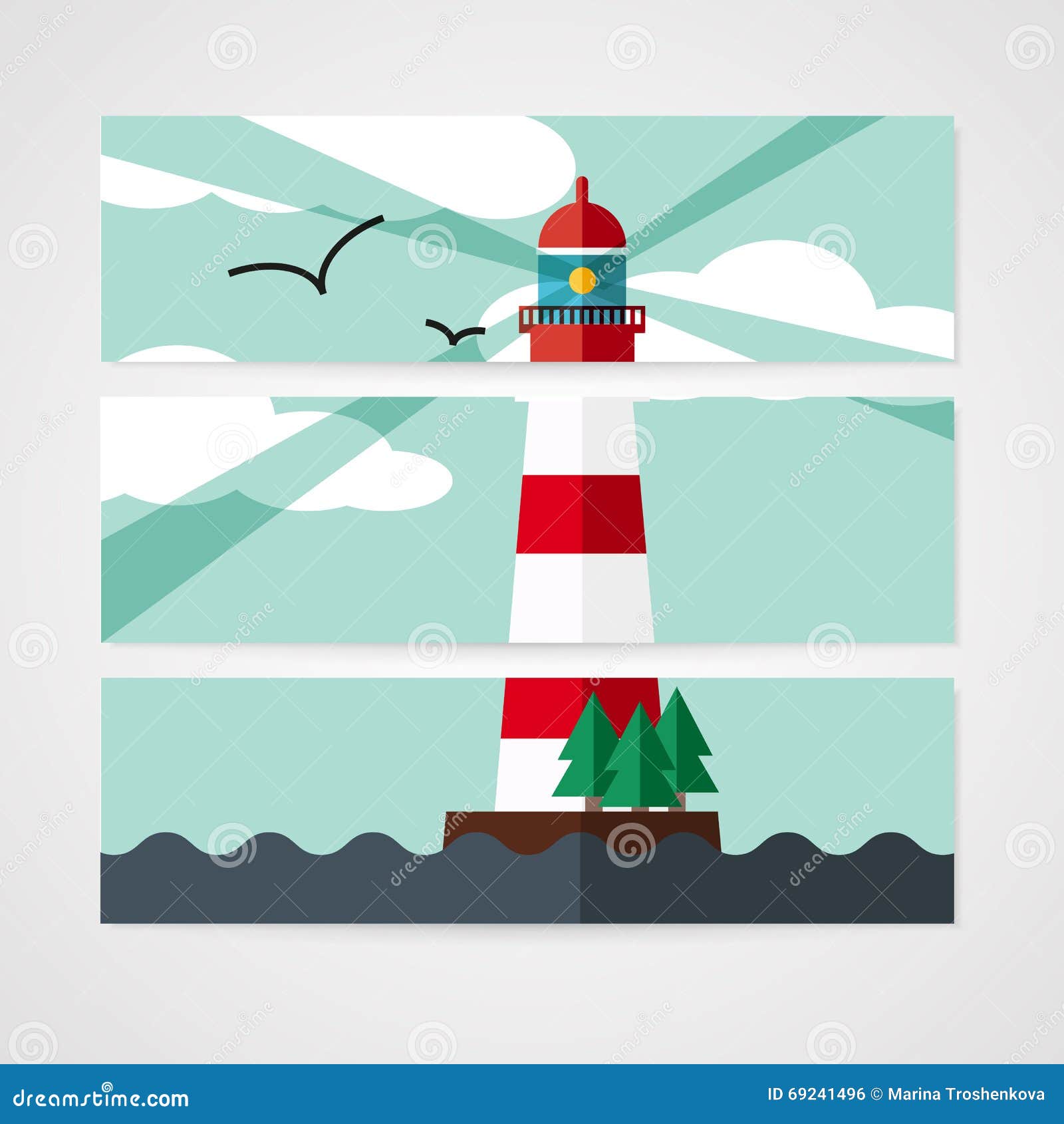 Cards with Red Beacon on Island. Stock Vector - Illustration of night ...