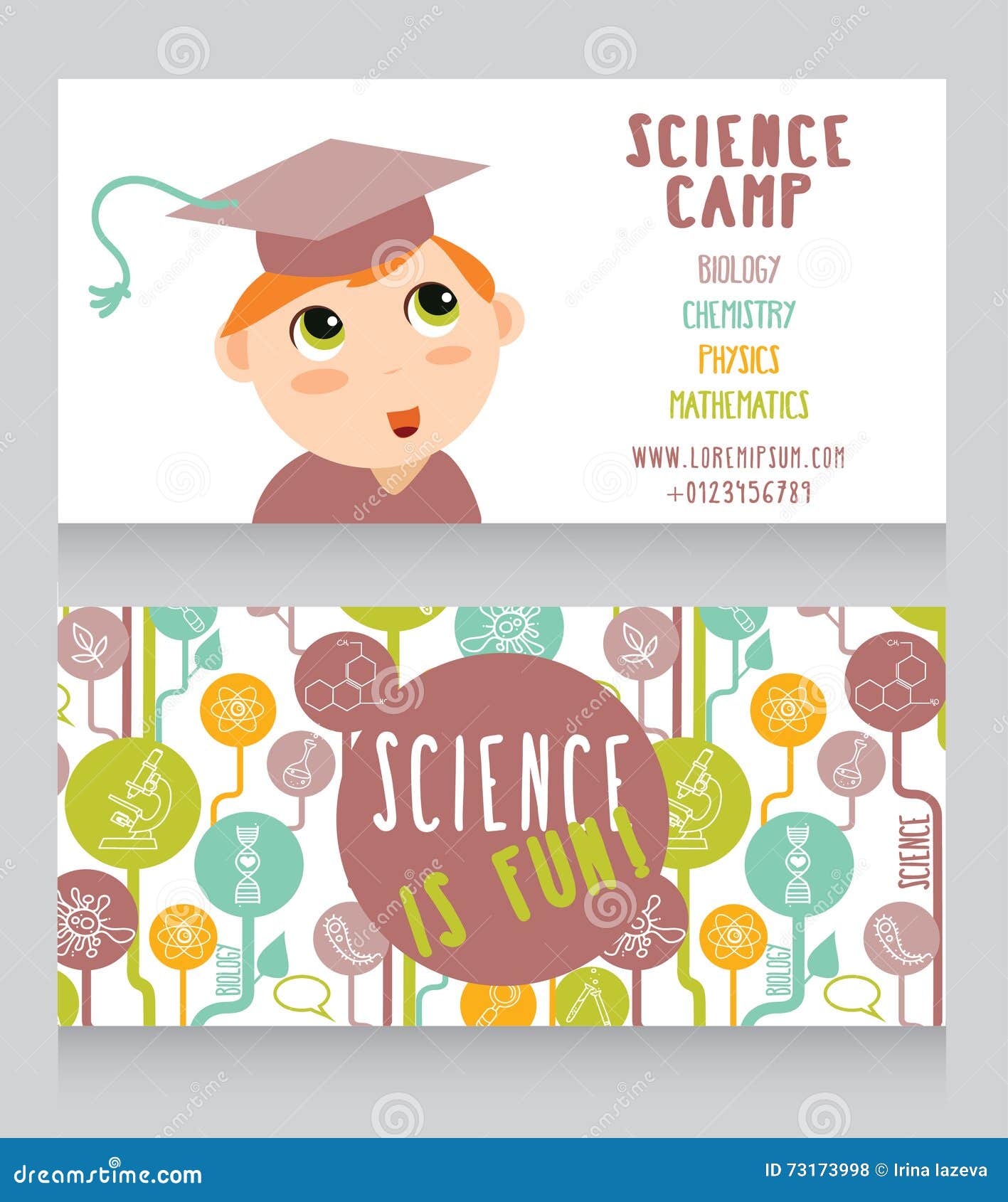 Science Cards Set With Chemistry Biology And Physics Cartoon Vector ...