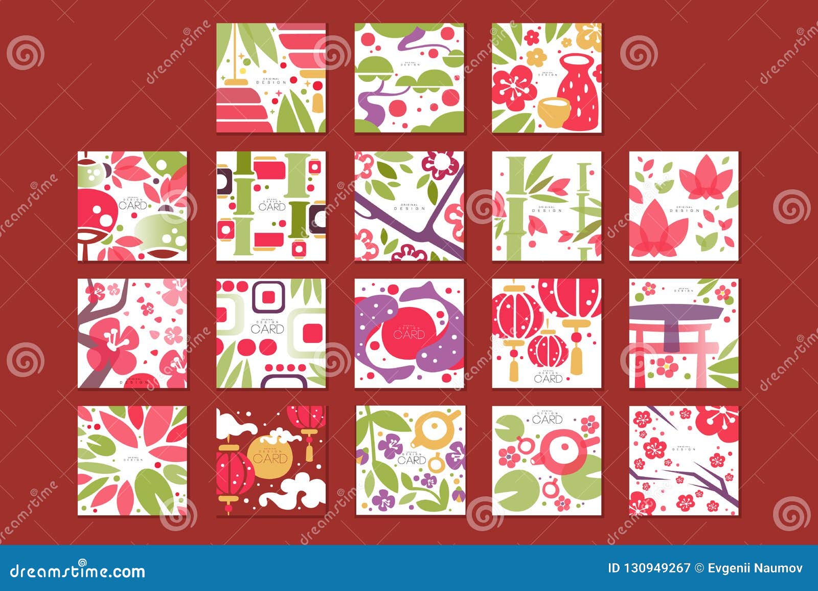 Cards with Traditional Asian Pattern, Original Design, Decorative ...