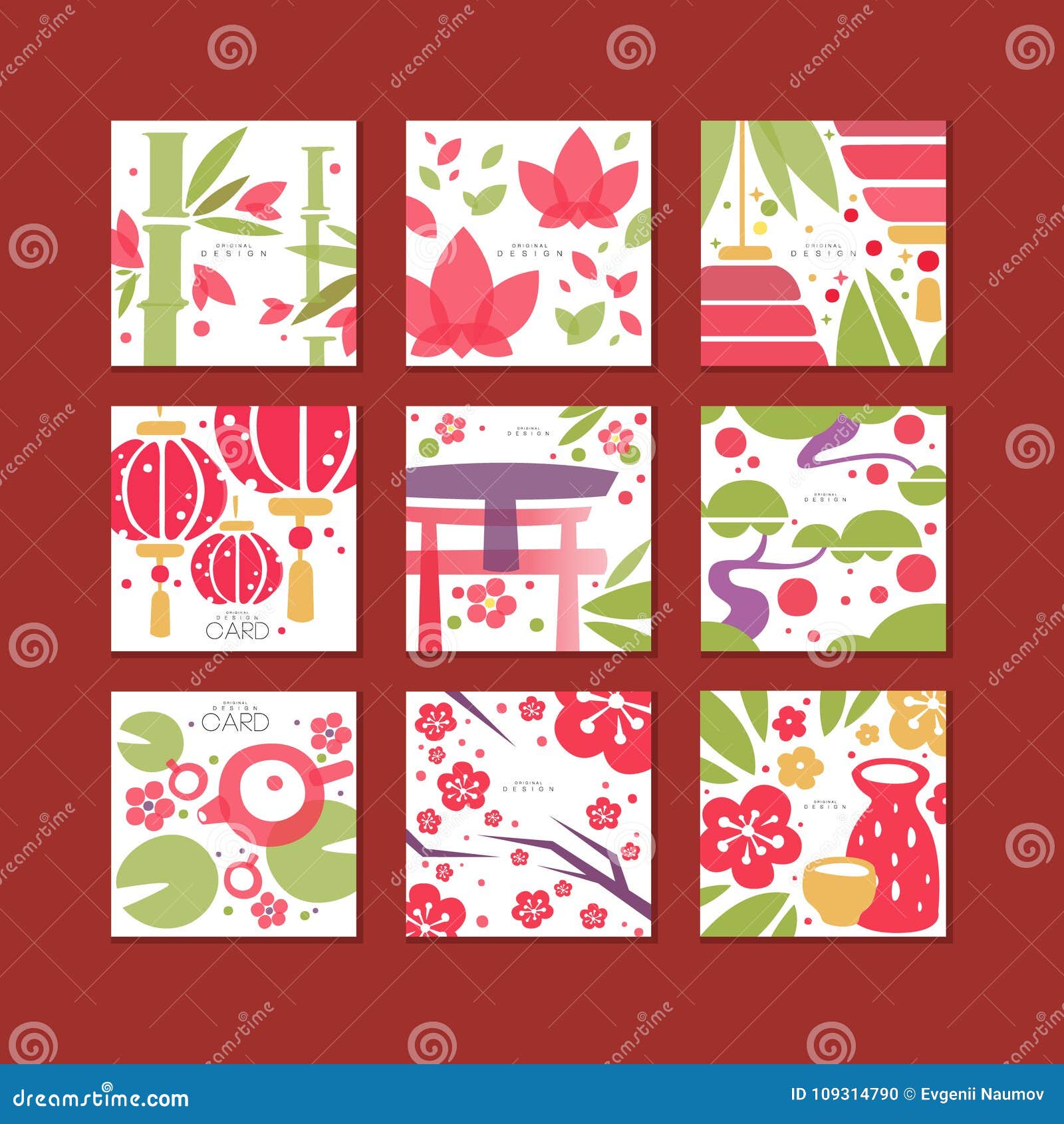 Cards with Traditional Asian Pattern, Original Design, Decorative ...