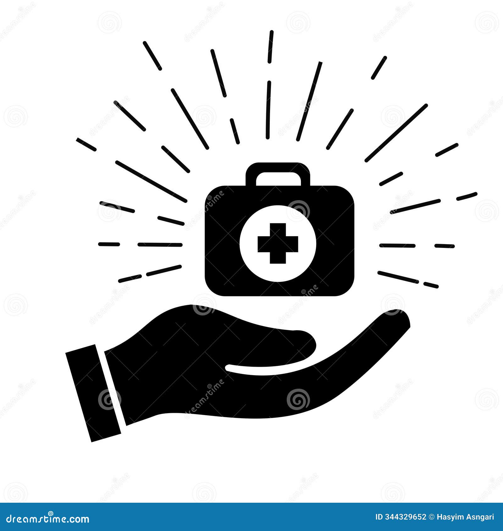 Care First Aid on Hand Icon Vector with Sunburst Stock Illustration ...