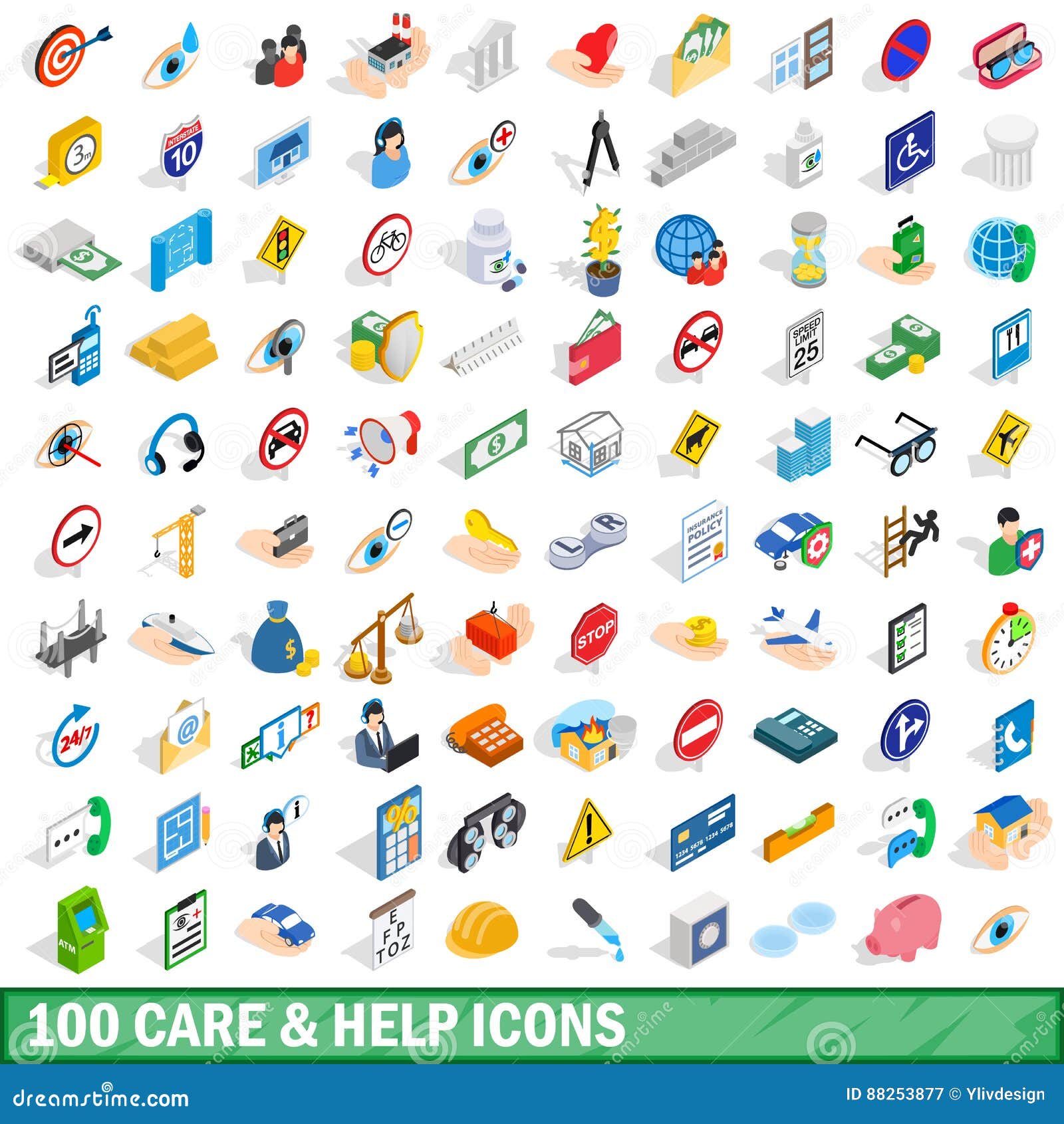 100 Care and Help Icons Set, Isometric 3d Style Stock Vector ...