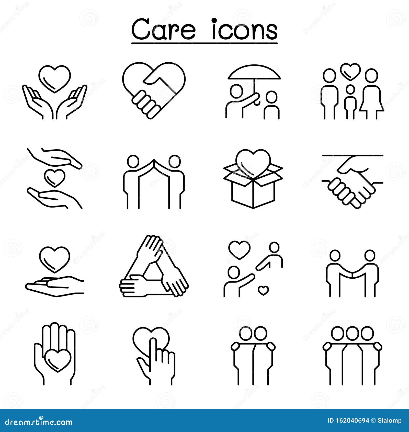 Care, Generous And Sympathize Icon Set In Thin Line Style Vector ...