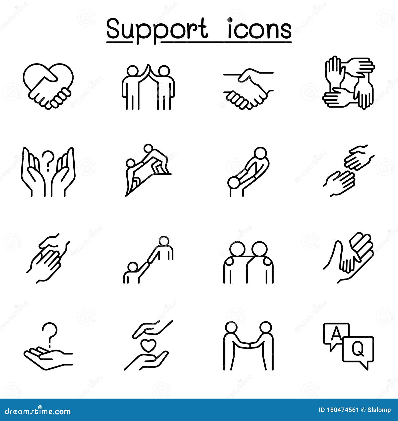 Care, Support and Sympathize Icon Set in Thin Line Style Stock Vector ...