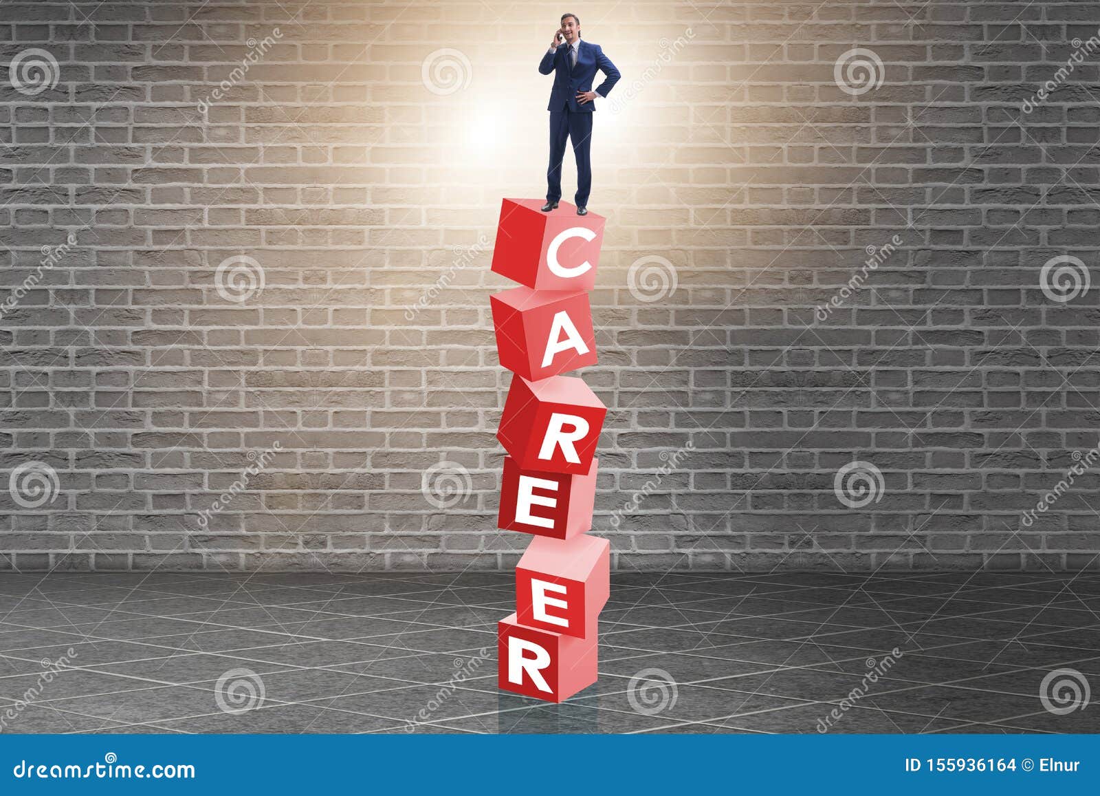 Career Concept with Businessman on Top of Blocks Stock Photo - Image of ...