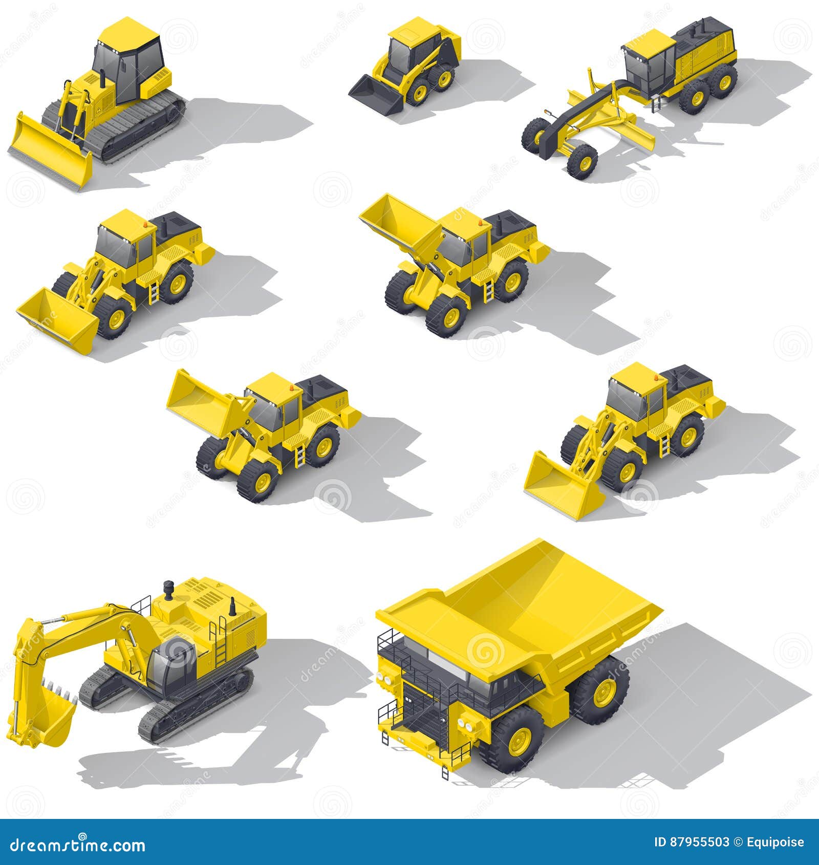 Isometric Dozer Or Bulldozer. Set Of The Construction Machinery ...