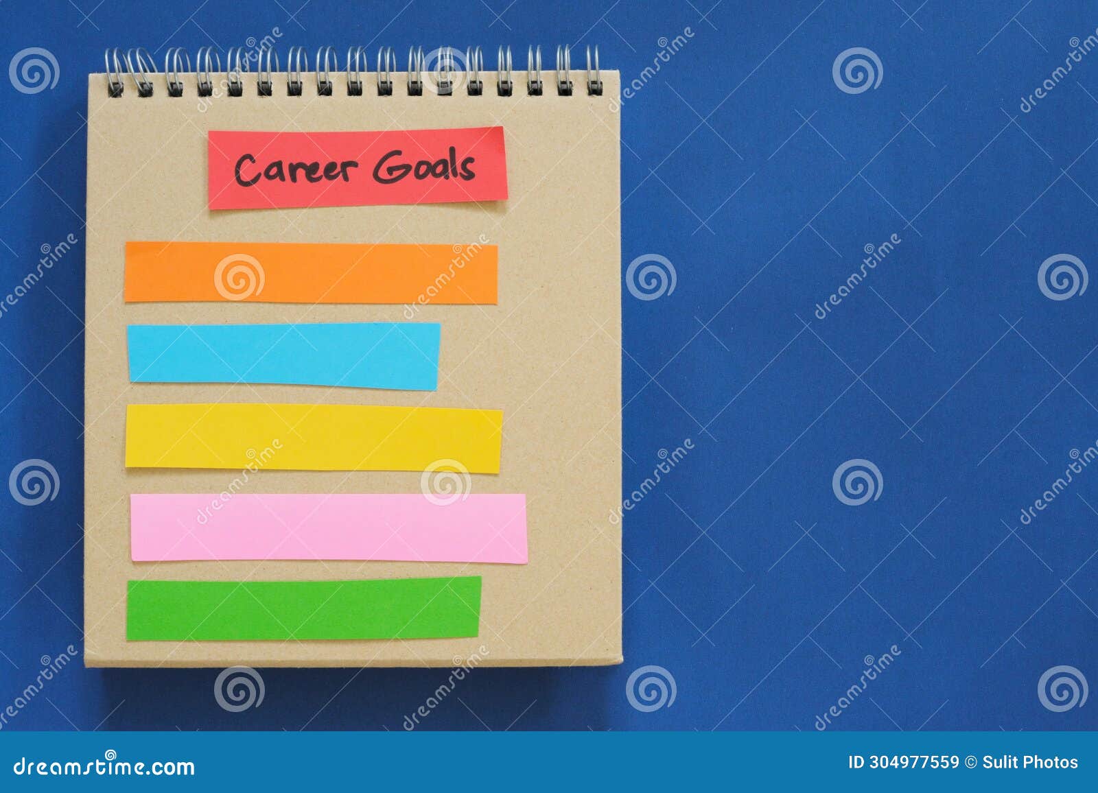 Career Goals Concept. Checklist of Goals in Note Pad in Blue Background ...