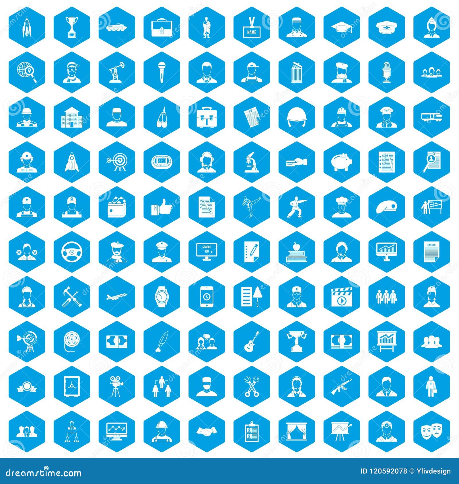 100 career icons set blue stock vector. Illustration of profession ...