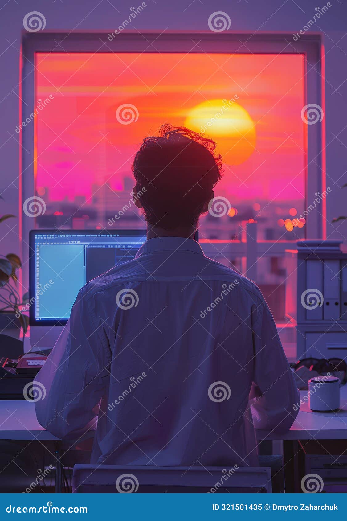 Career Stagnation, a Man in an Office, Staring Blankly at a Computer ...