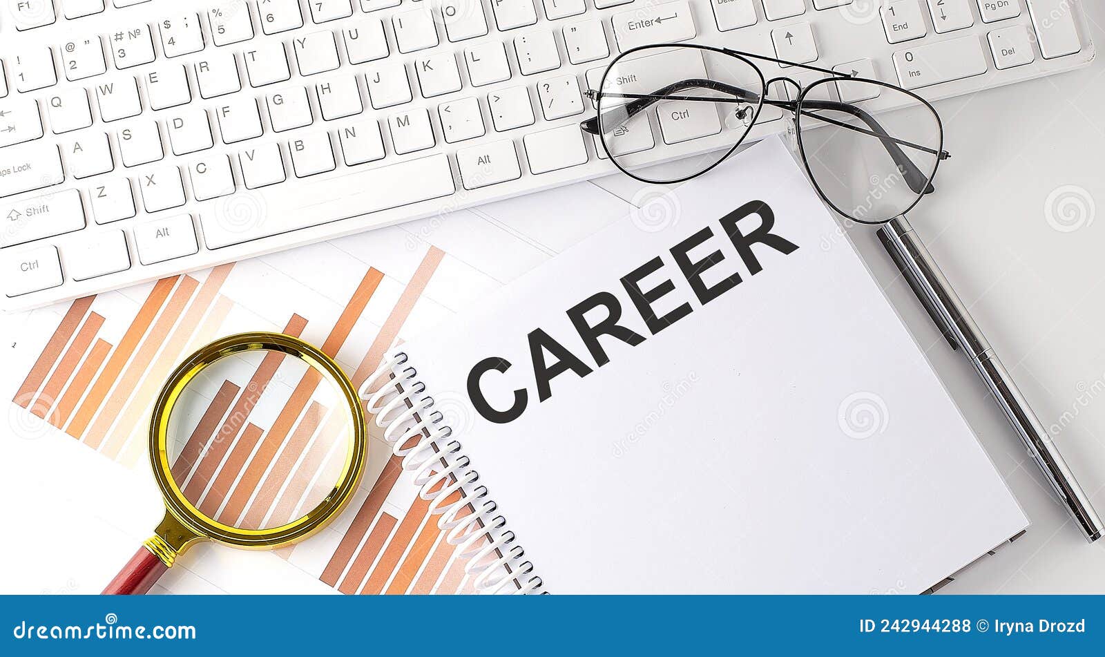 CAREER Text Written on a Notebook with Keyboard, Chart,and Glasses ...