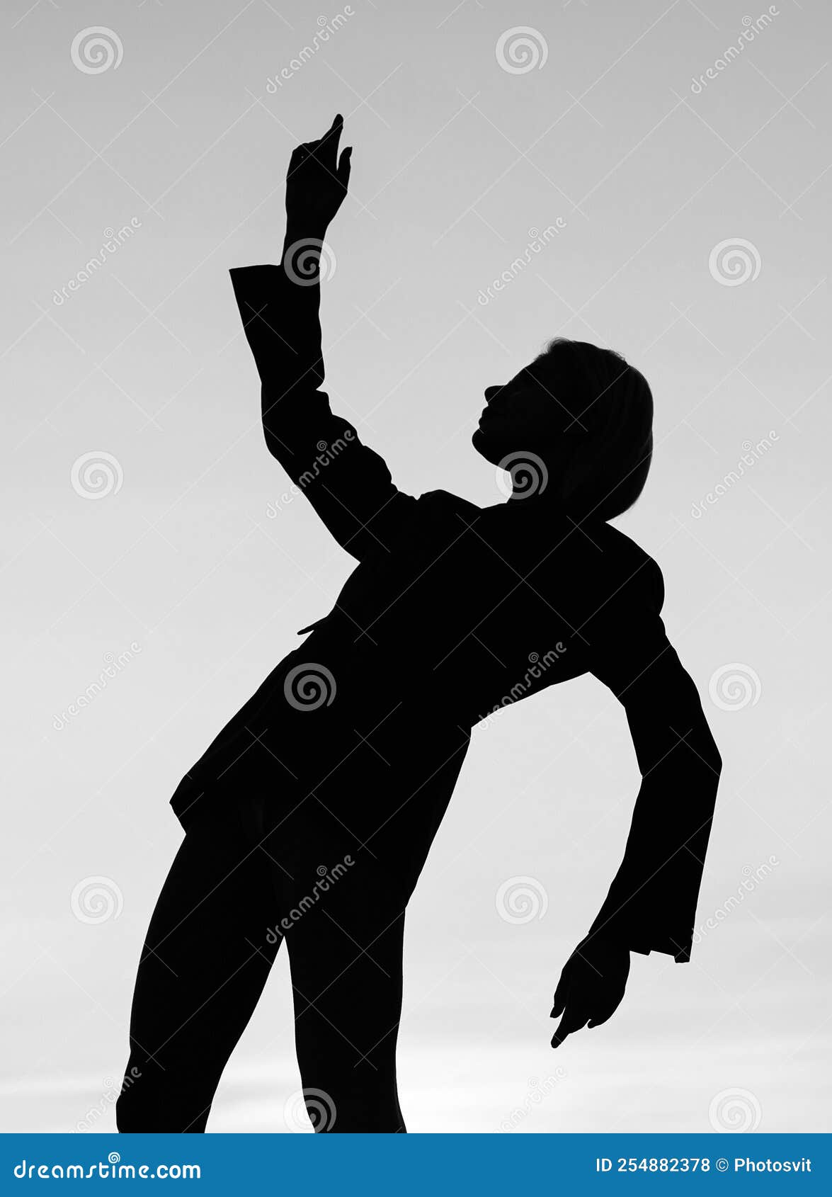 Carefree Female Silhouette On Sunset Woman Dance In Sunrise Dark