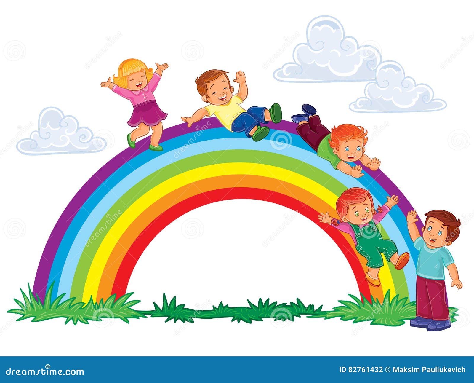 Carefree Young Children Slide Down the Rainbow Stock Vector ...