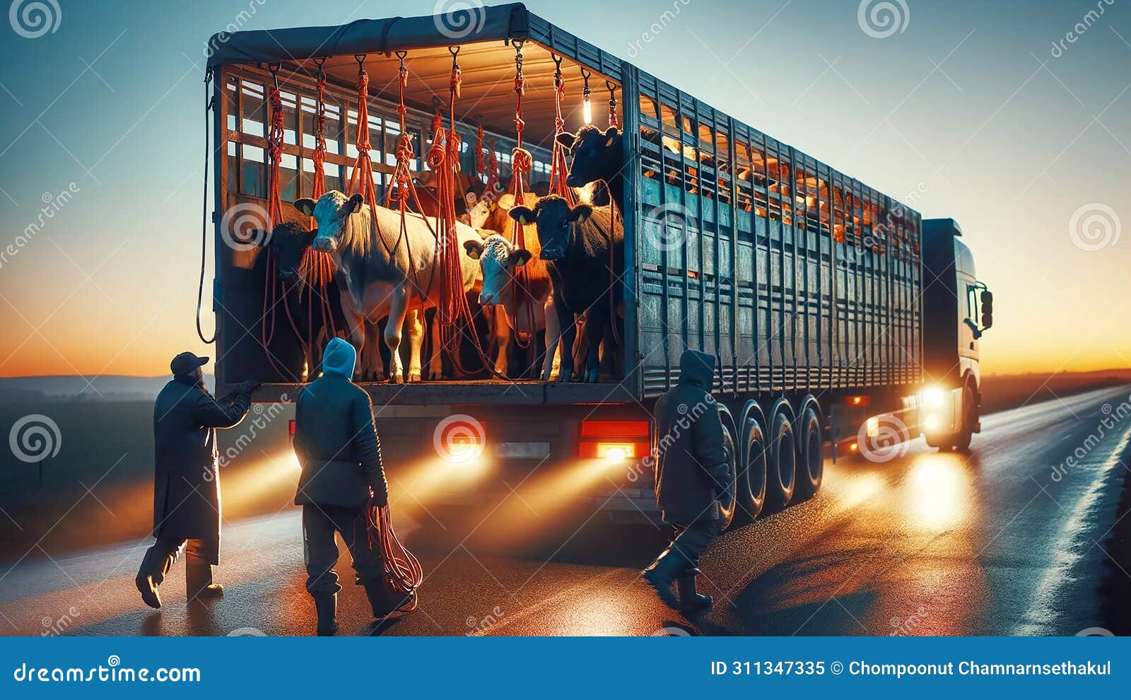 Careful Loading of Cattle into a Truck for Animal Transport Stock ...