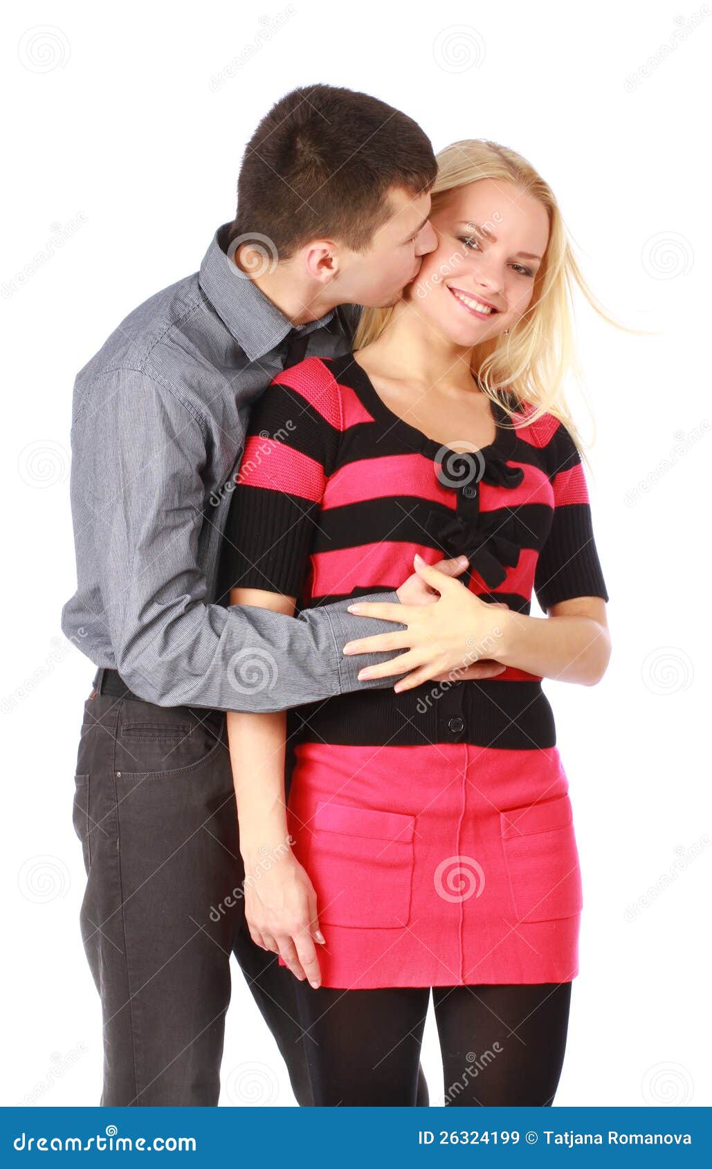 Careful Man Kissing His Smiling Girlfriend Stock Image - Image of copy ...