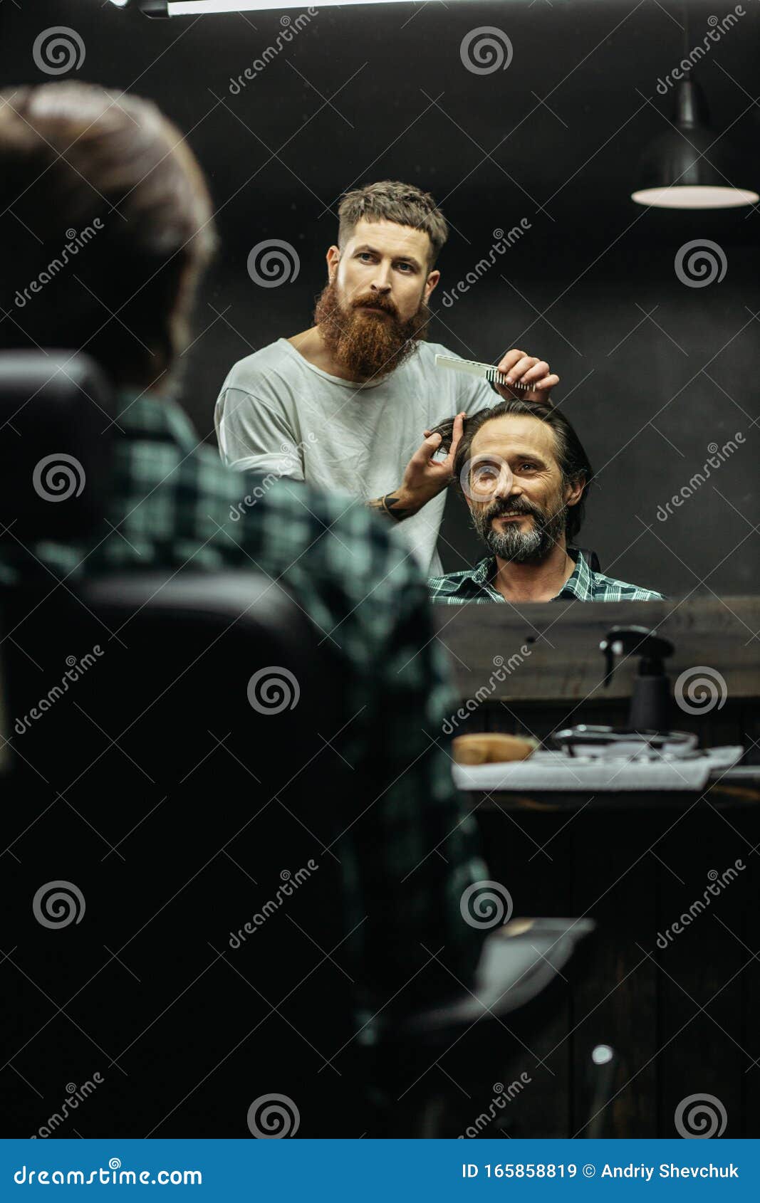 Cheerful Man Smiling and the Barber Combing His Hair Stock Image ... Cheerful Man Smiling and the Barber Combing His Hair Stock Image ...