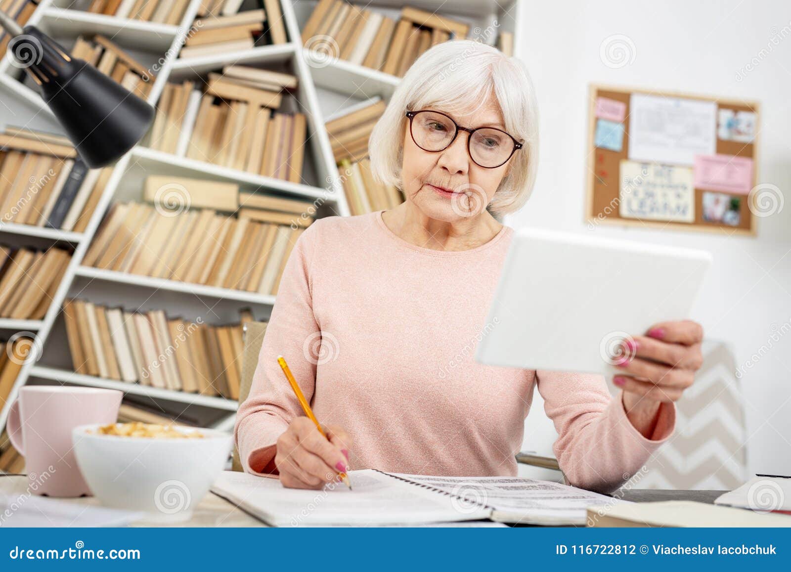 Careful Senior Woman Watching Lecture Stock Photo - Image of foreign ...
