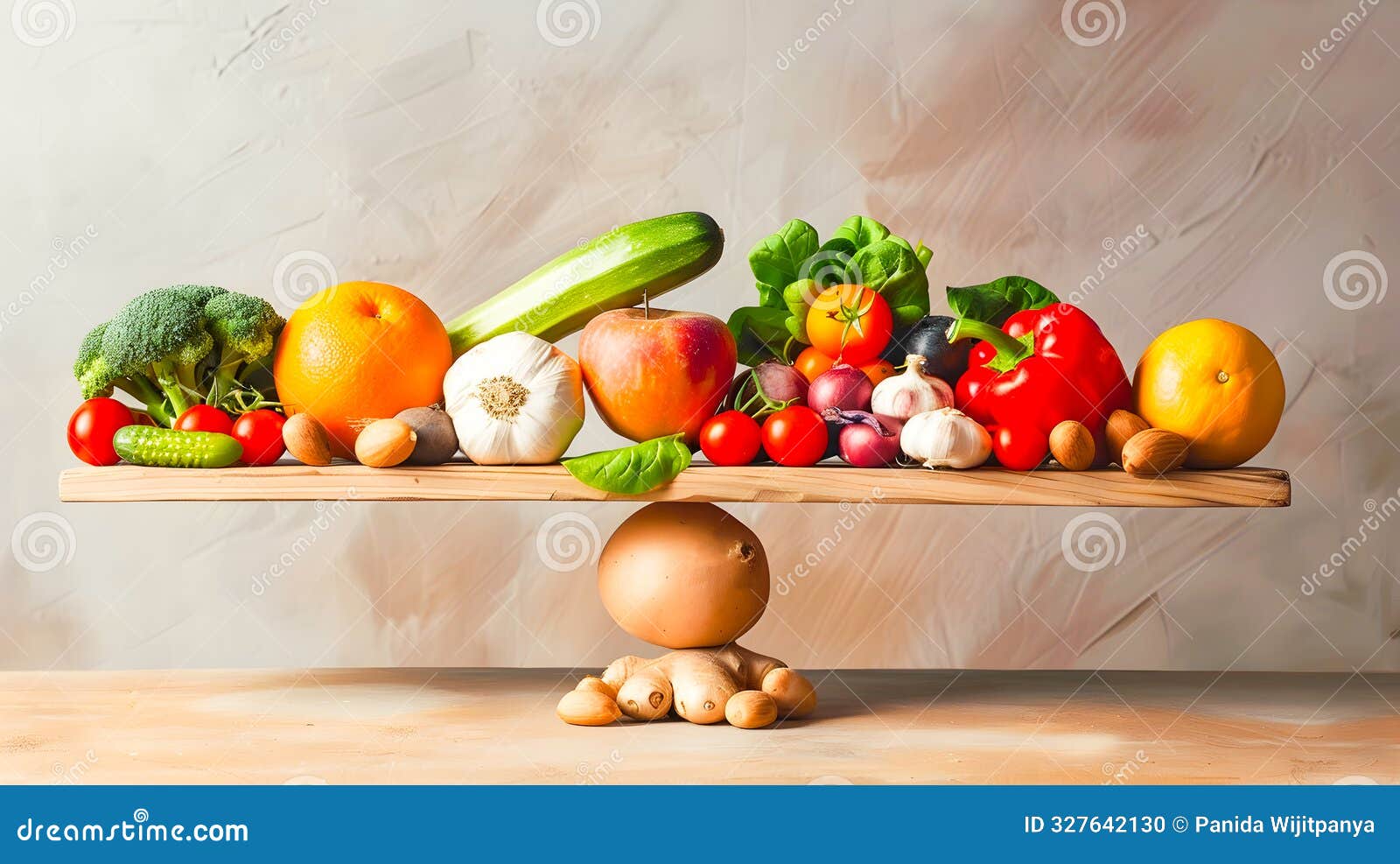 Stacked Fresh Produce on Balance Scale Stock Illustration ...