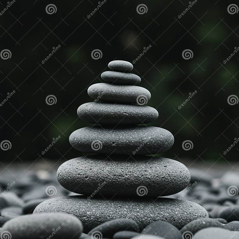 A Carefully Balanced Stack of Seven Smooth, Rounded Stones is ...