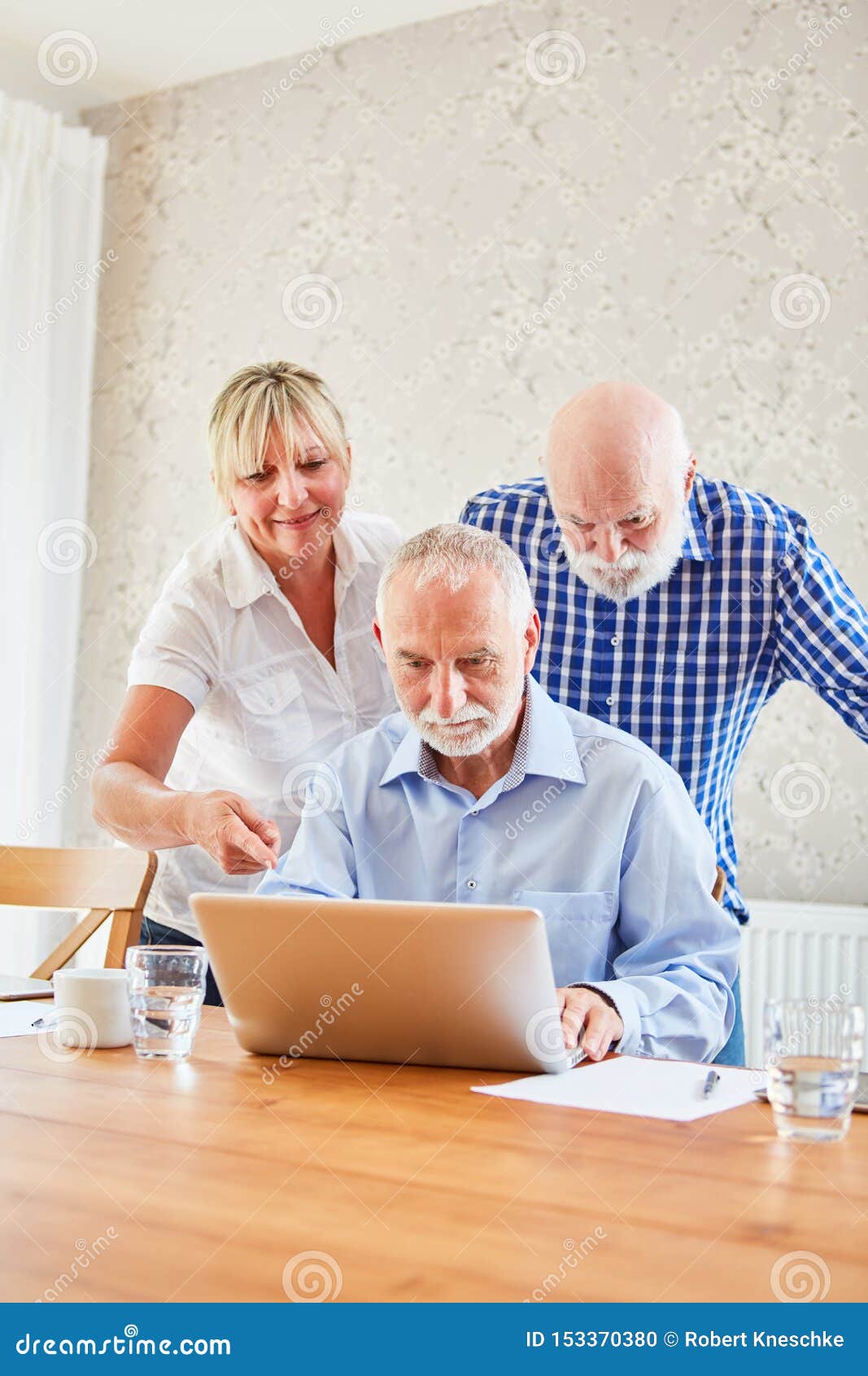 Caregiver Cares for Seniors in the Computer Course Stock Photo - Image ...