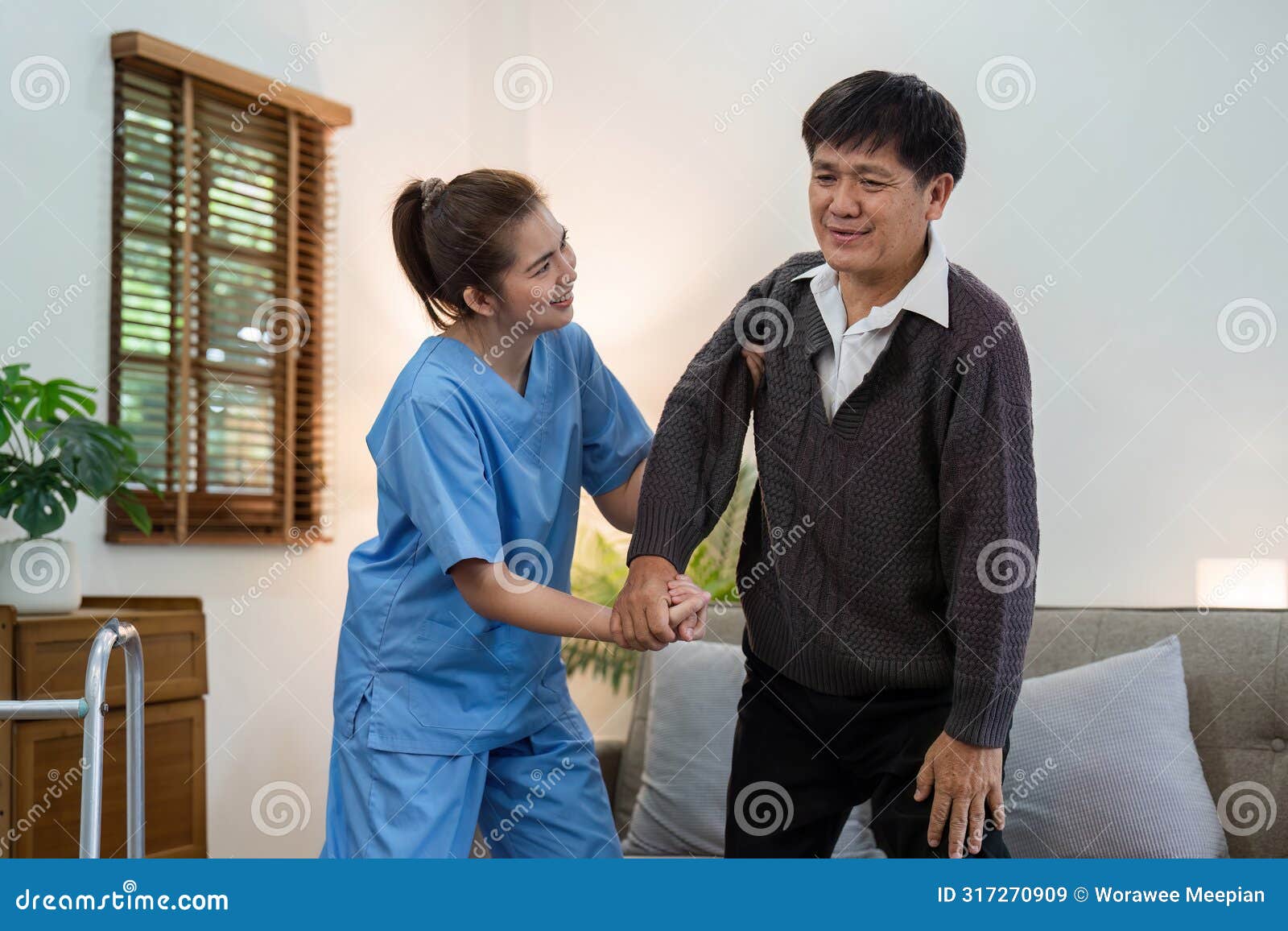 Caregiver or Nurse Help Support Elderly are Standing Up without Walker ...