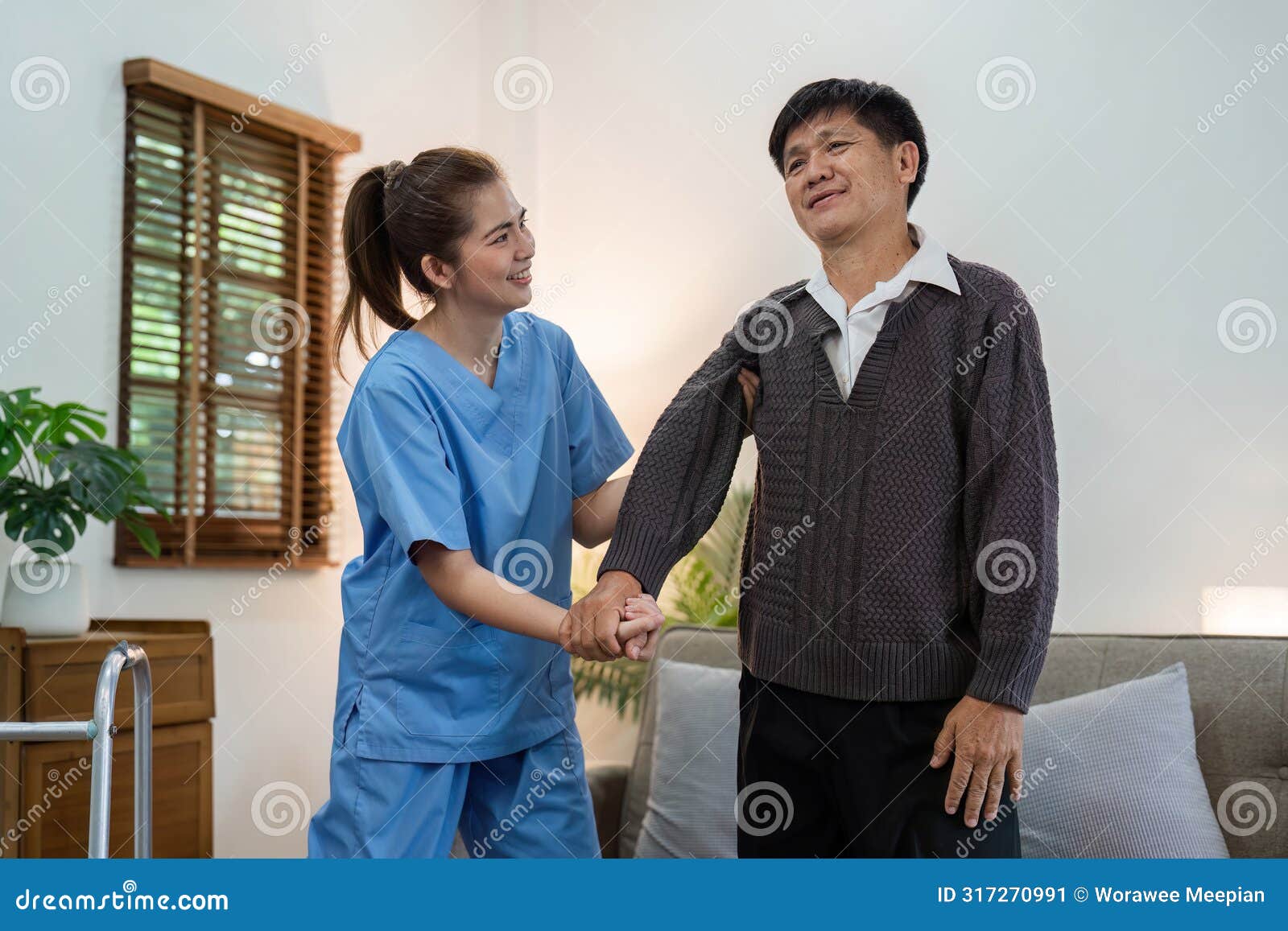 Caregiver or Nurse Help Support Elderly are Standing Up without Walker ...
