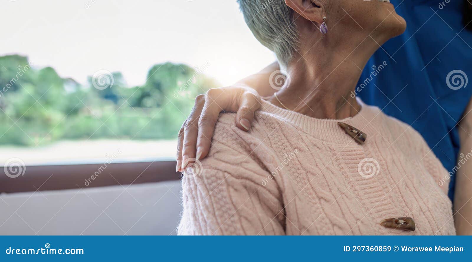 Caregiver or Nurse Put Hands Around Shoulder of Elderly Patient for ...