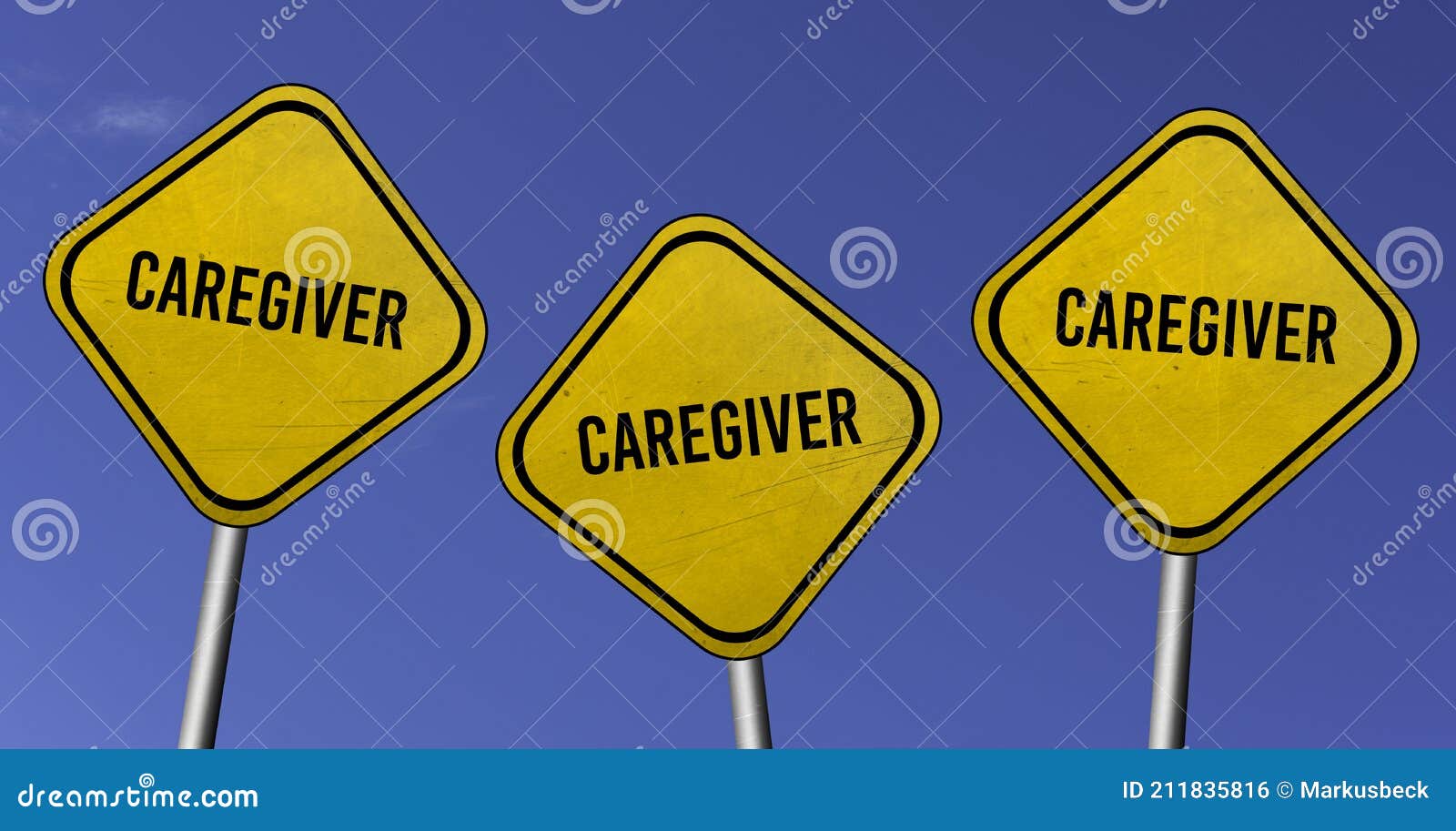Caregiver - Three Yellow Signs with Blue Sky Background Stock Photo ...