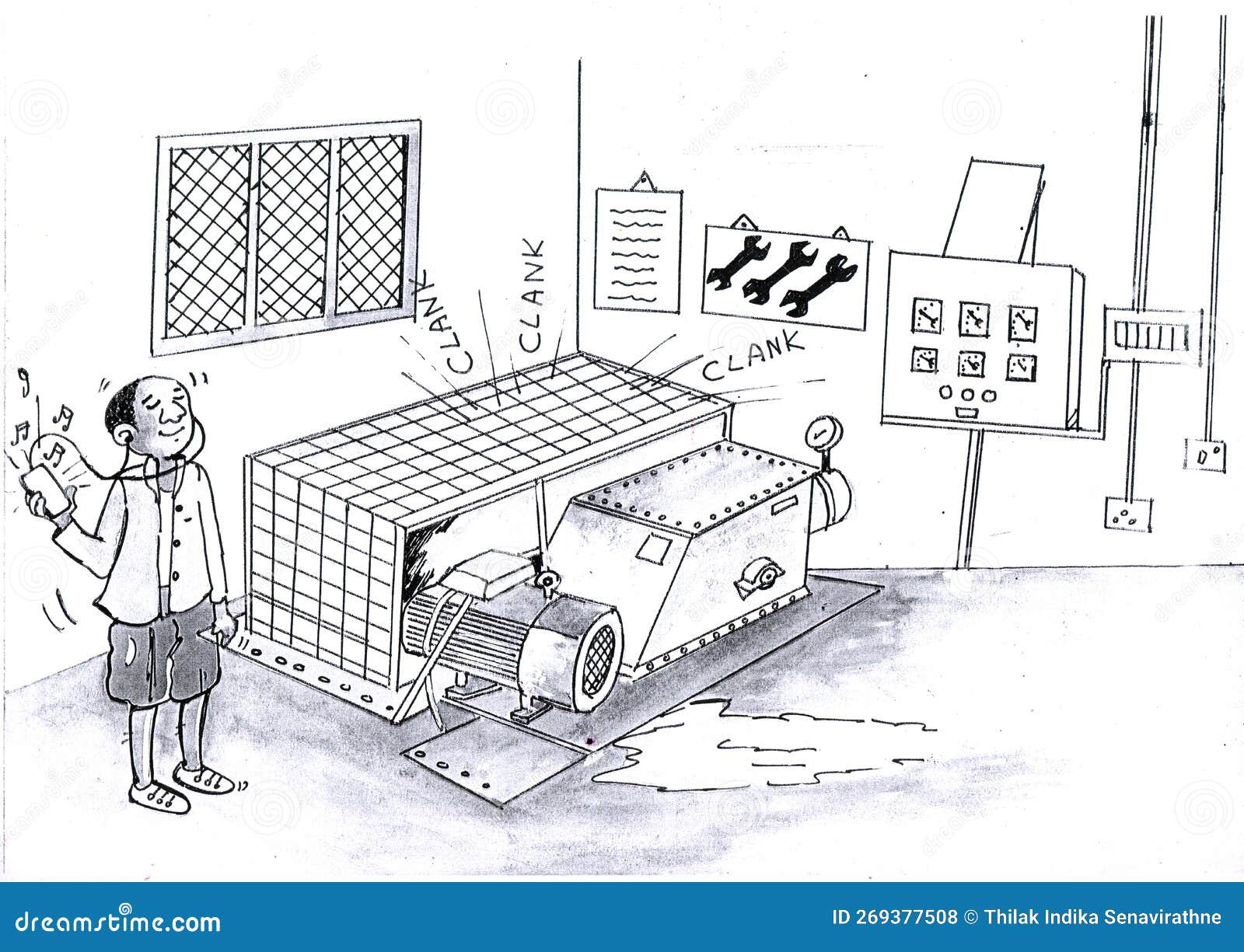 A Careless Machine Operator Stock Illustration - Illustration of ...