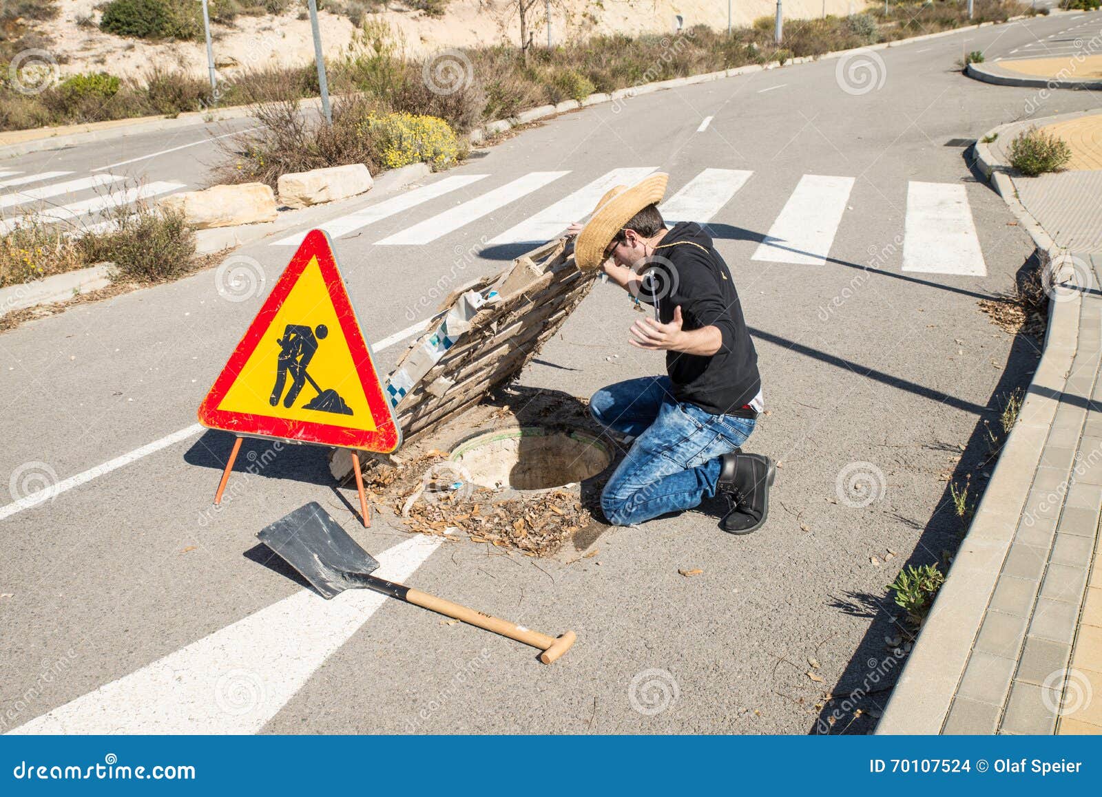 Careless road works stock photo. Image of dangerous, road - 70107524