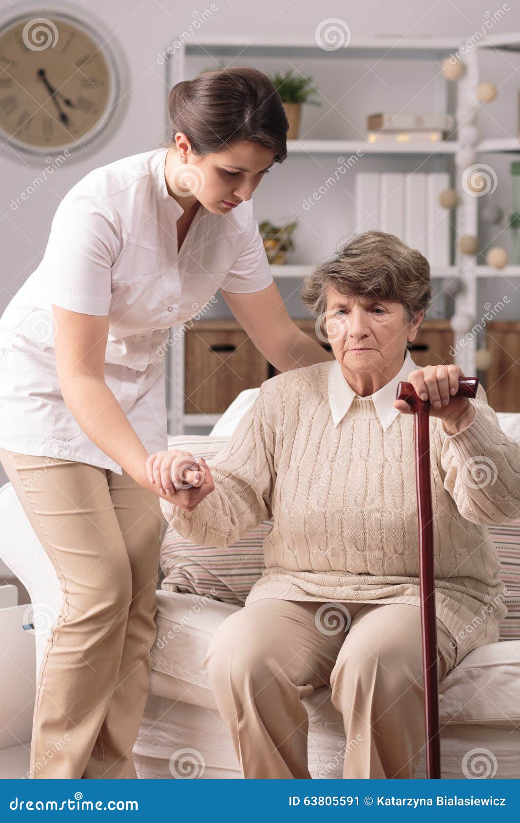 Carer Helping Senior with Stick Stock Image - Image of rest, disease ...