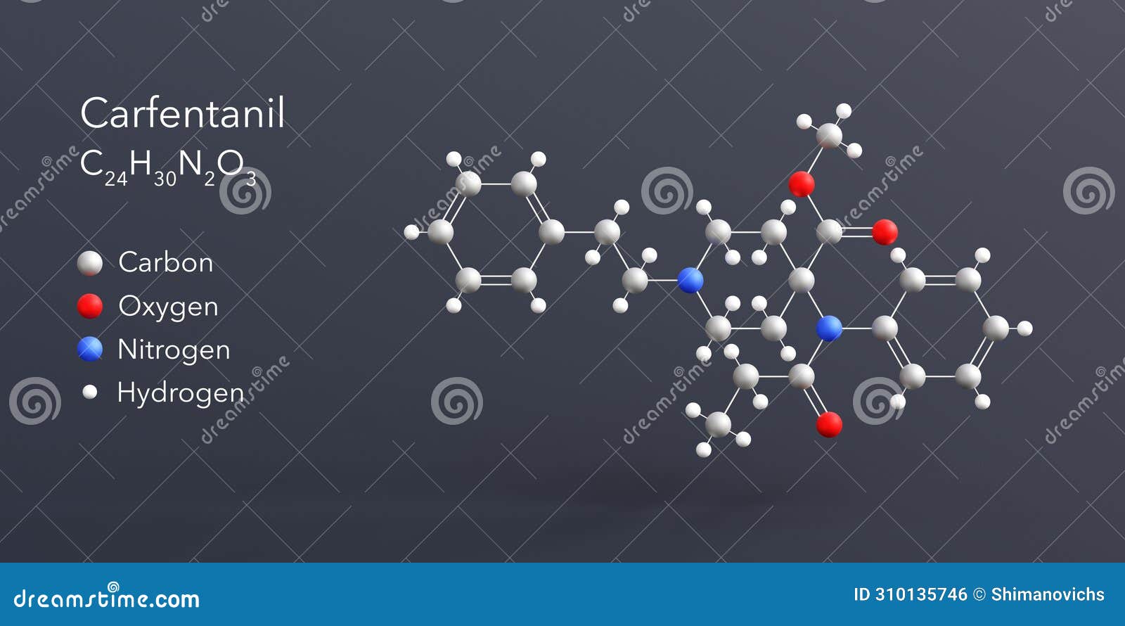 Carfentanil Molecule 3d Rendering, Flat Molecular Structure with ... Carfentanil Molecule 3d Rendering, Flat Molecular Structure with ...