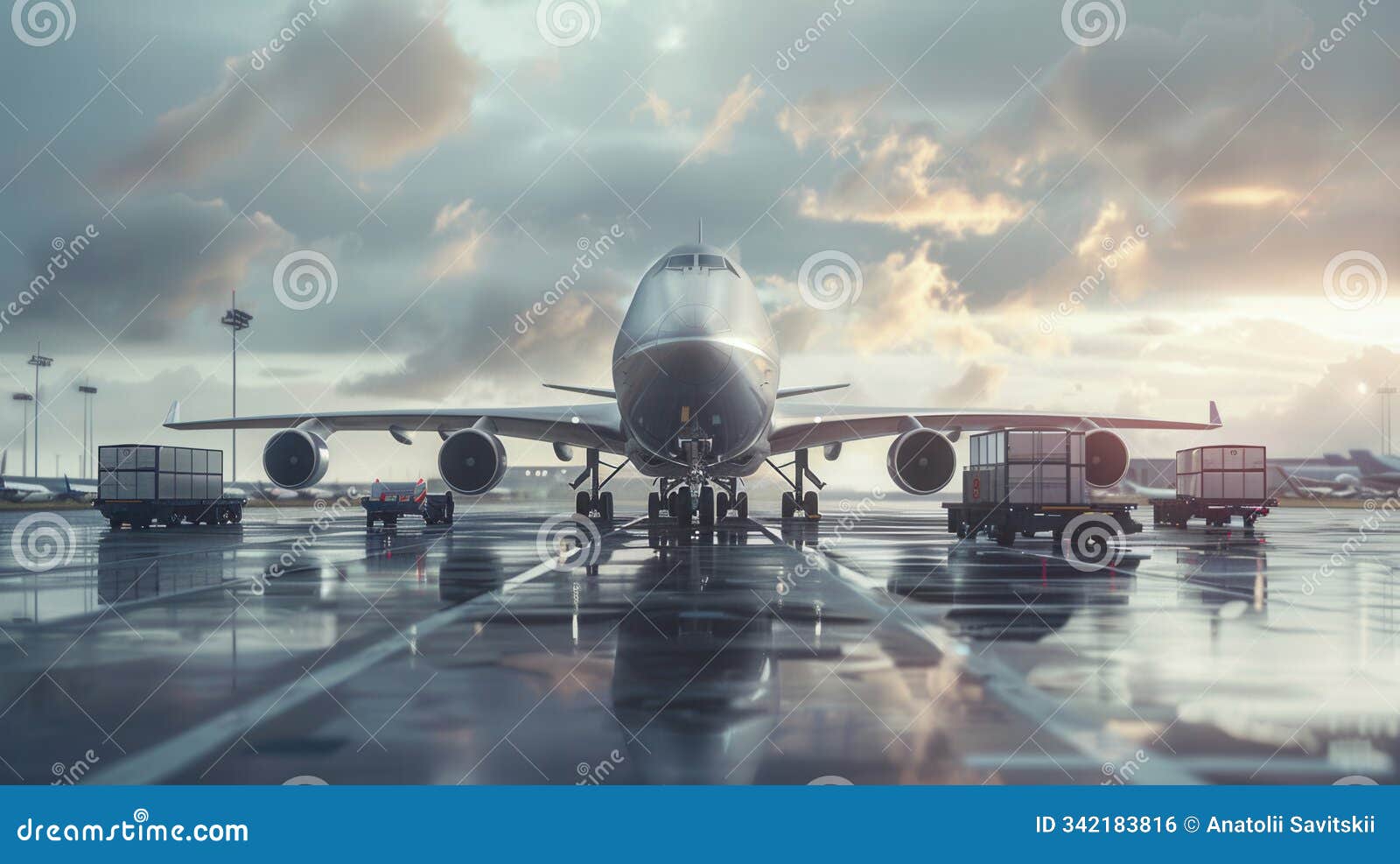 A Cargo Airplane is Positioned on the Runway, Ready for Loading and ...