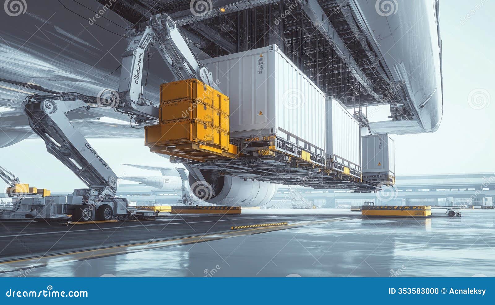Cargo Airplane Unloading Large Containers with a Robotic Arm at a High ...