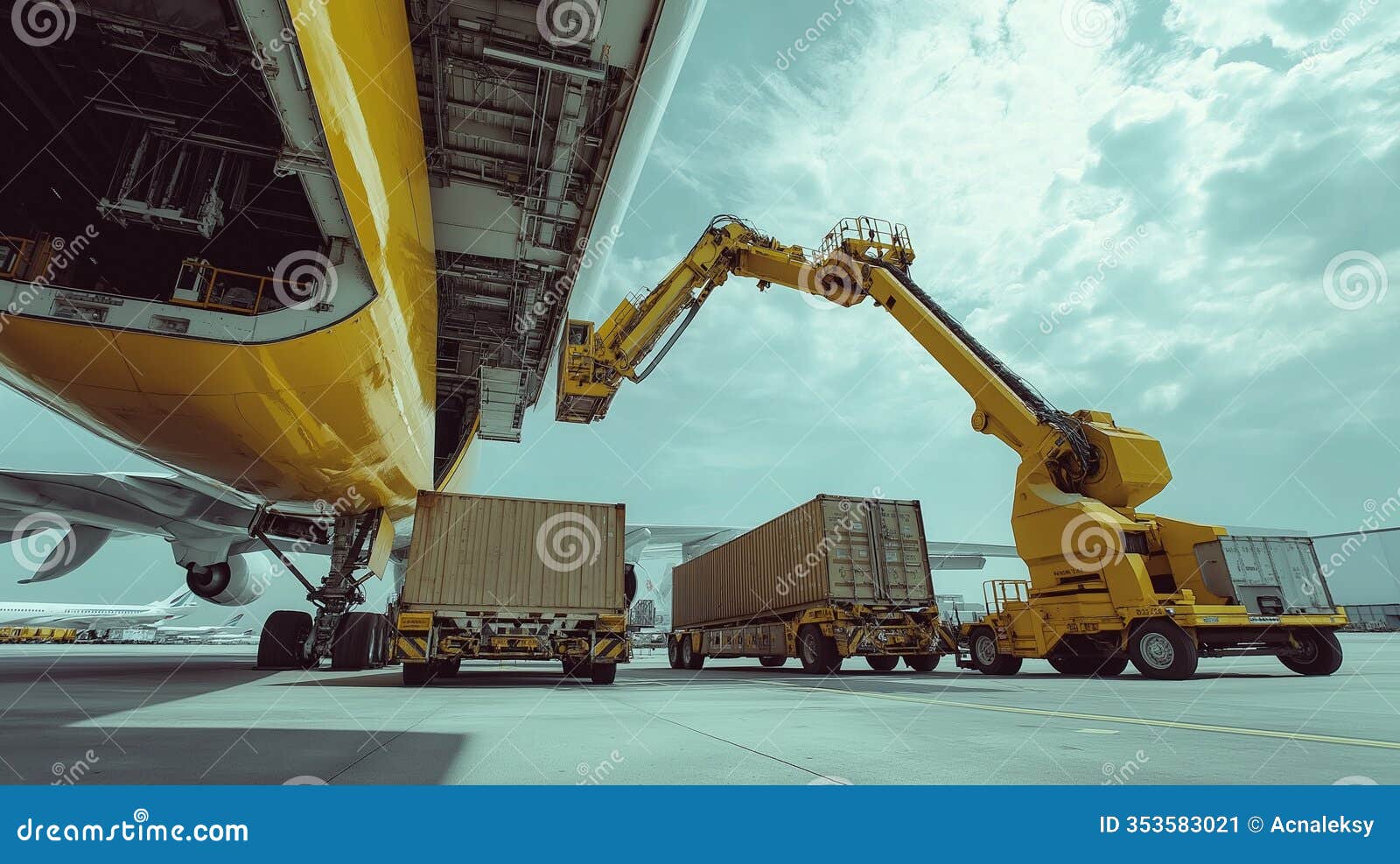 Cargo Airplane Unloading Large Containers with a Robotic Arm at a High ...