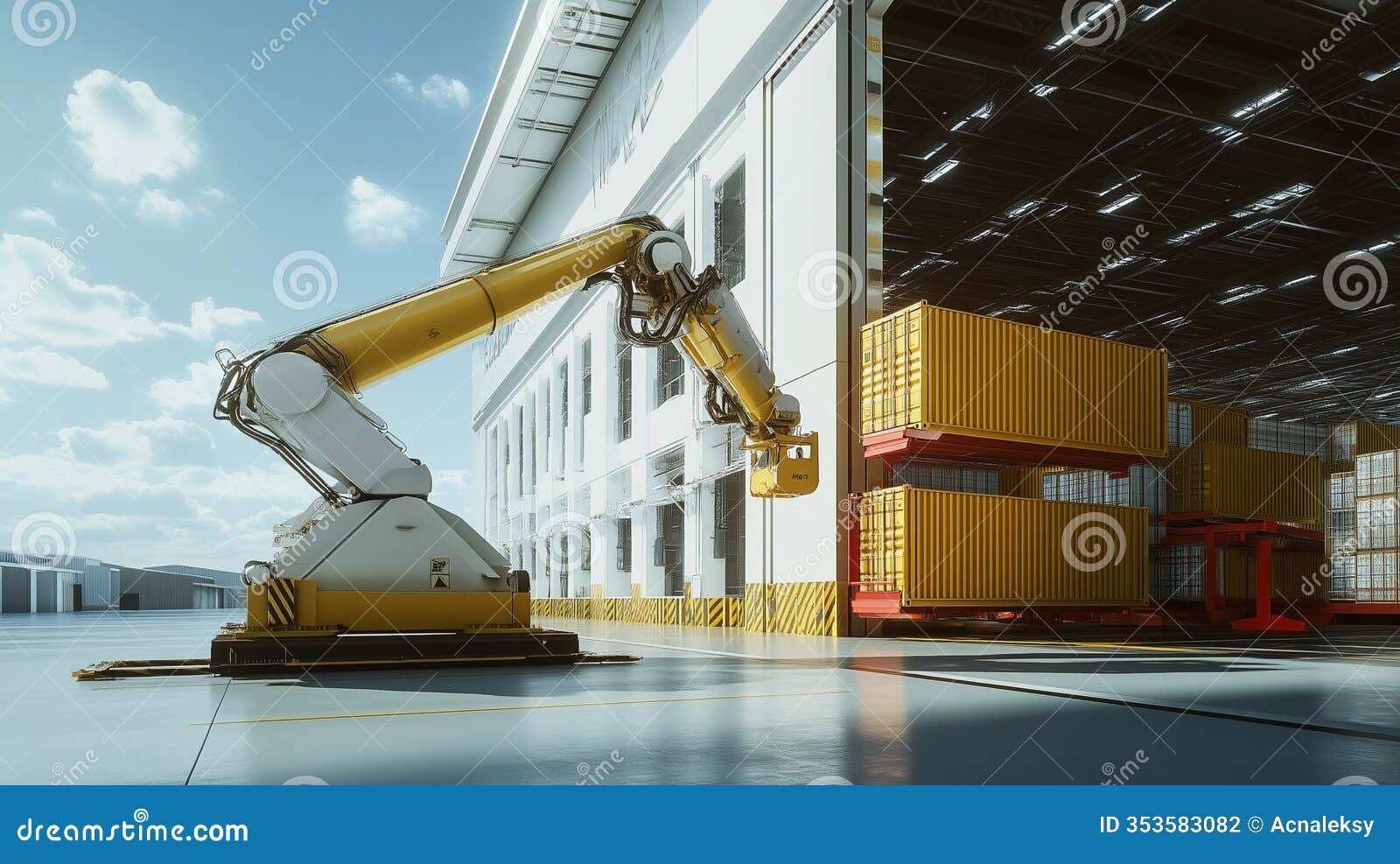 Cargo Airplane Unloading Large Containers with a Robotic Arm at a High ...